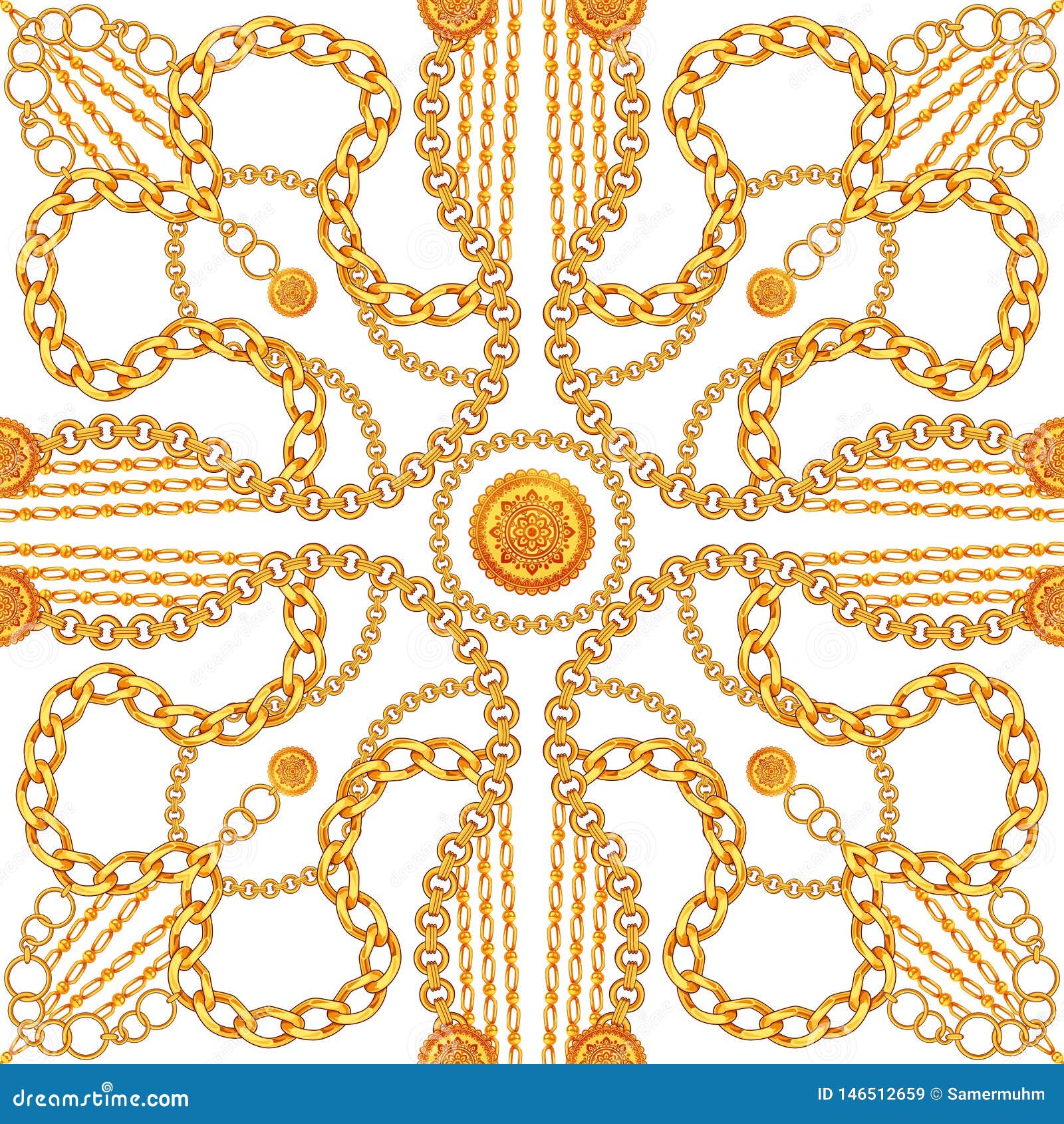 Seamless Golden Chains Pattern Trendy Repeating Scarf Textile Print ...