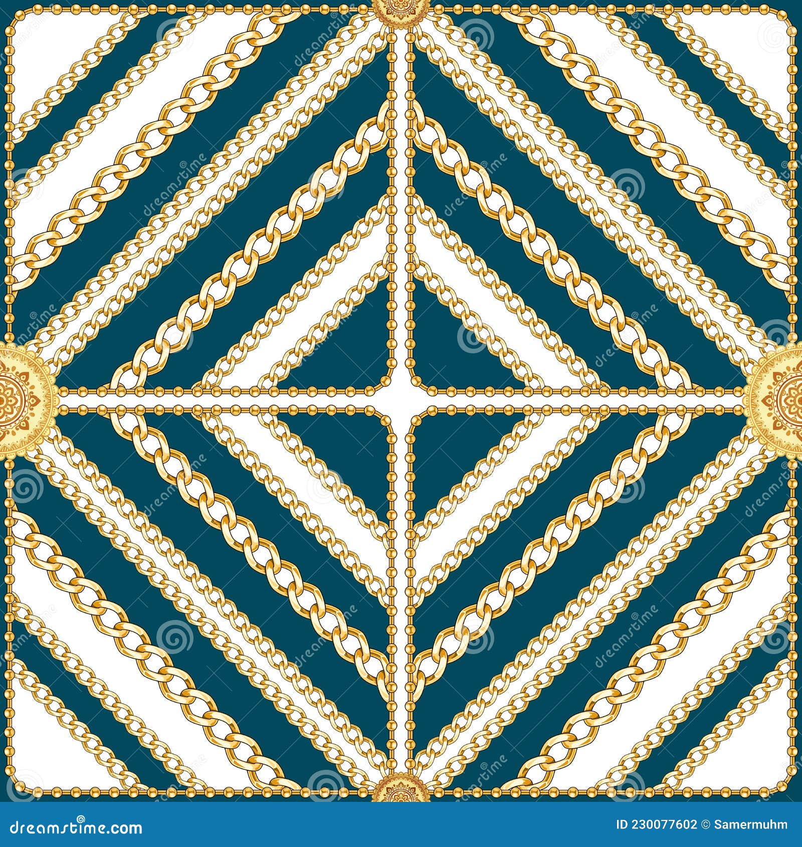 Seamless Golden Chains Pattern, on White and Blue Background. Ready for ...