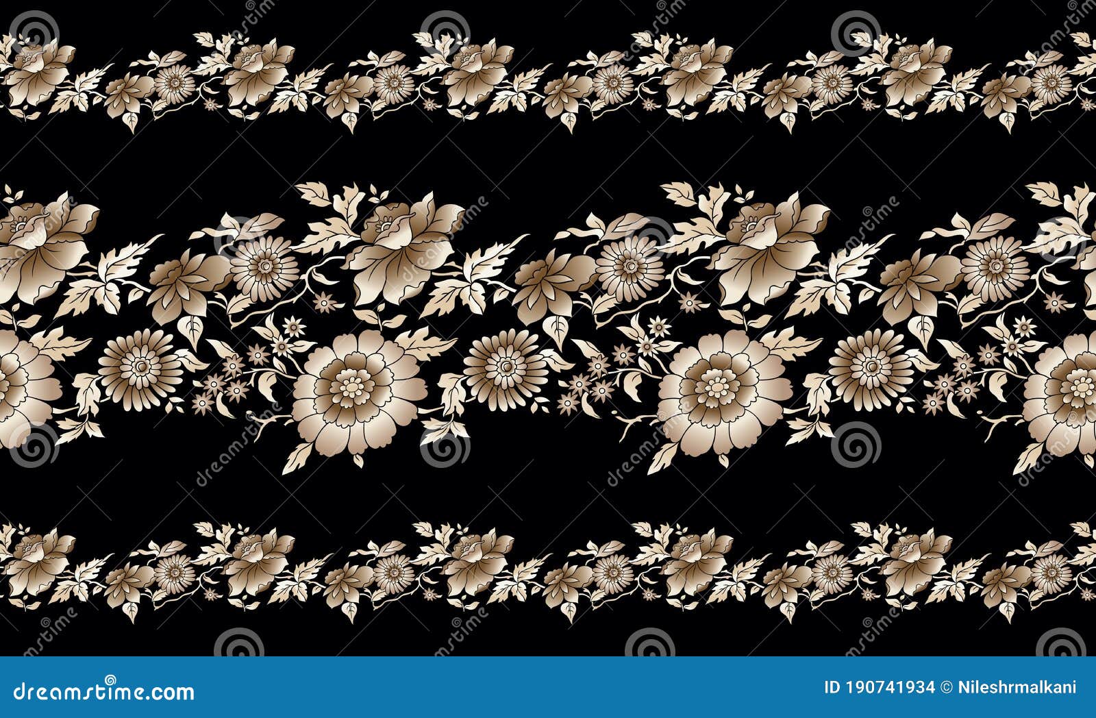 Seamless Golden Floral Border on Black Background Stock Vector ...
