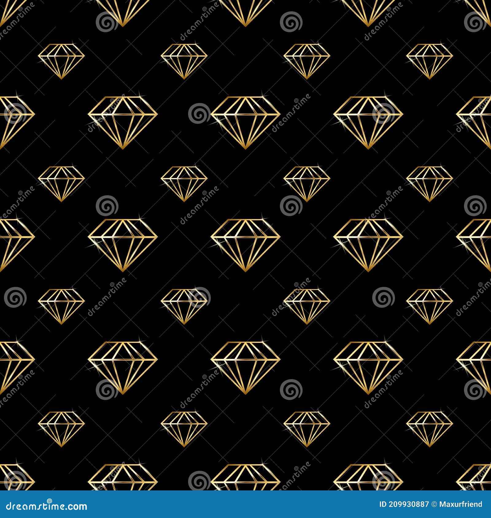 Seamless Golden Lined Diamond Pattern on Black Background Stock Vector ...