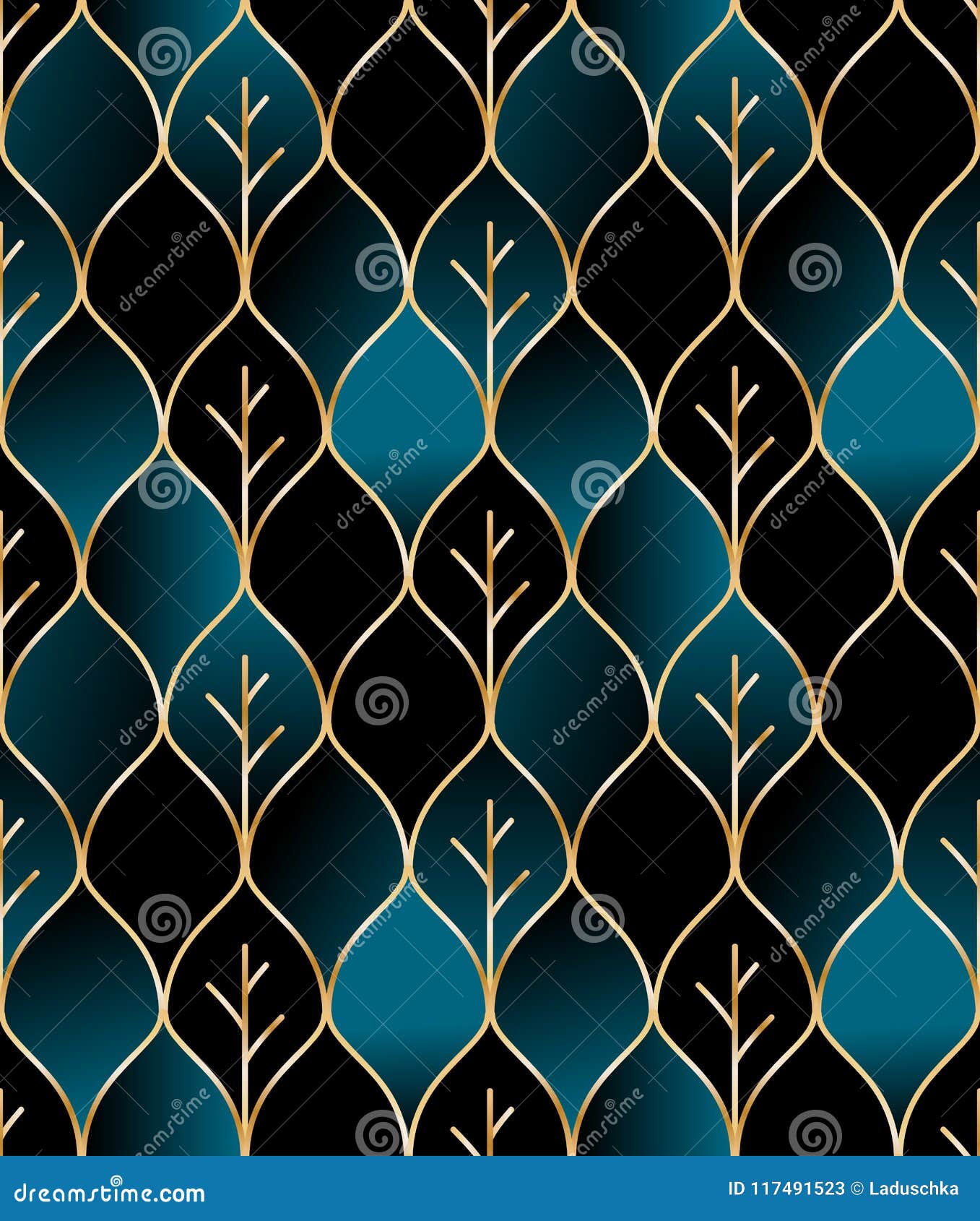 Seamless Golden Wire Leaf Oriental Pattern Stock Vector - Illustration ...