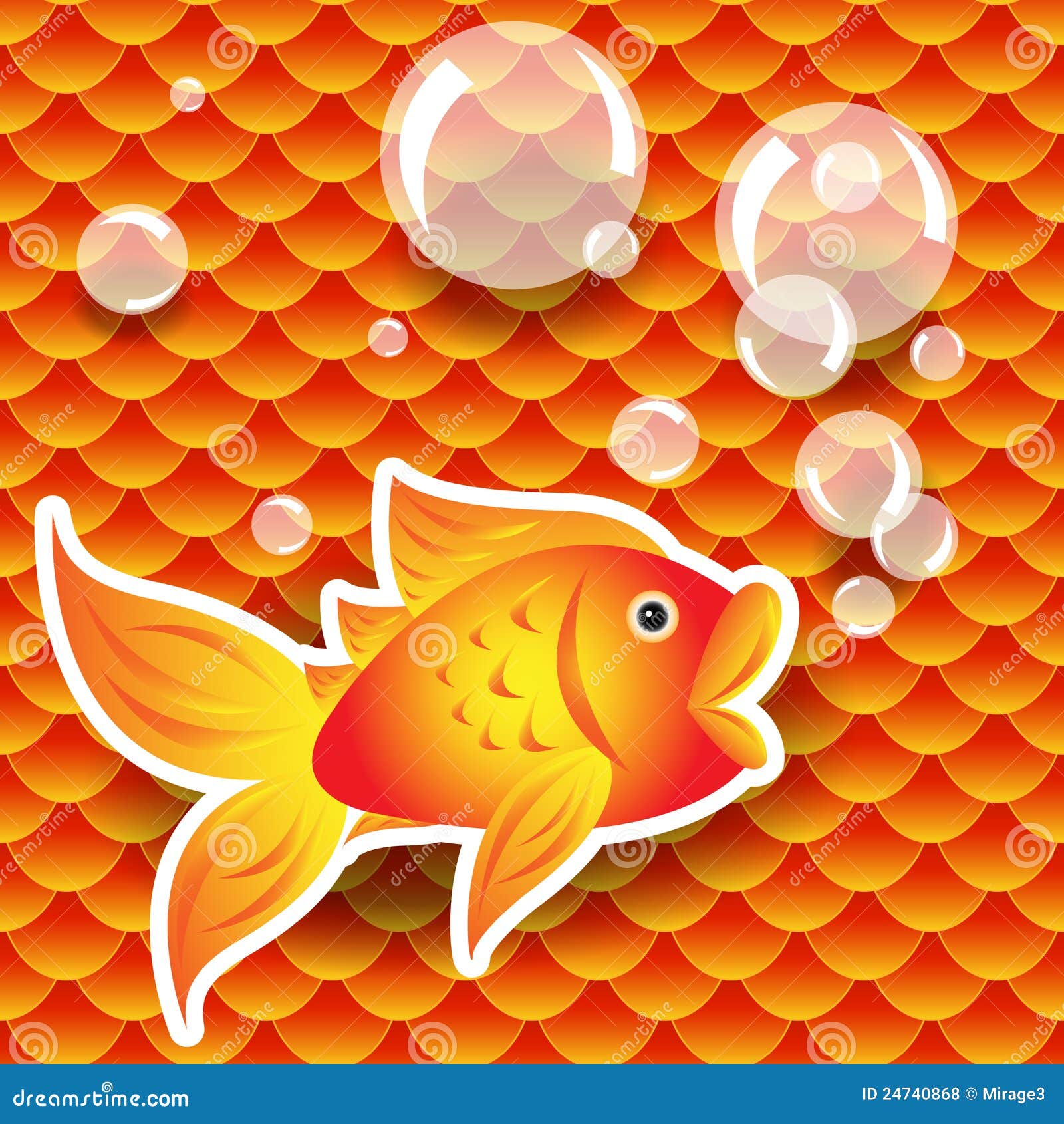 Seamless Goldfish Over Fish Scale Pattern Stock Vector - Illustration ...