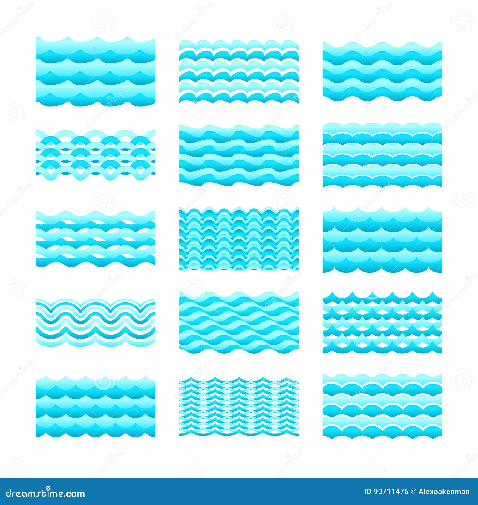 Seamless Gradient Blue Water Wave Vector Tiles Set for Patterns and ...