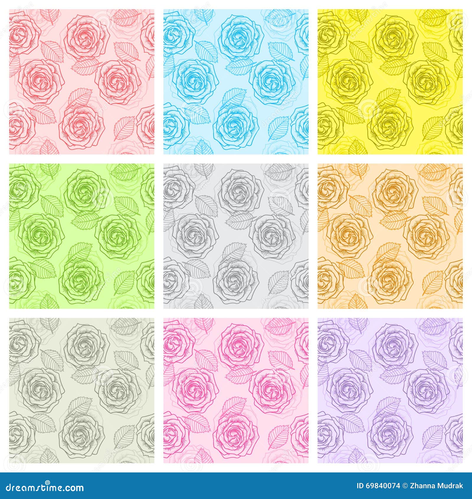 Seamless Graphic Contour Roses Gray Pattern Stock Vector - Illustration ...