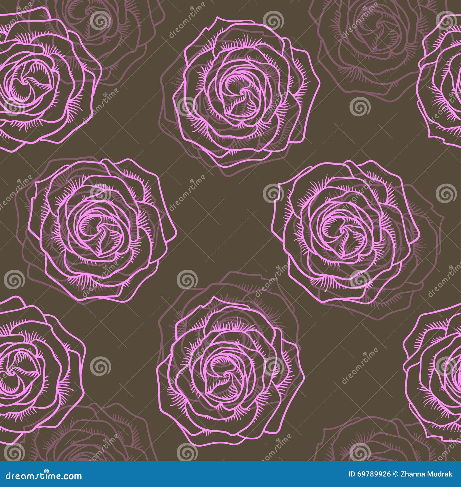Seamless Graphic Contour Roses Pink Pattern Stock Vector - Illustration ...