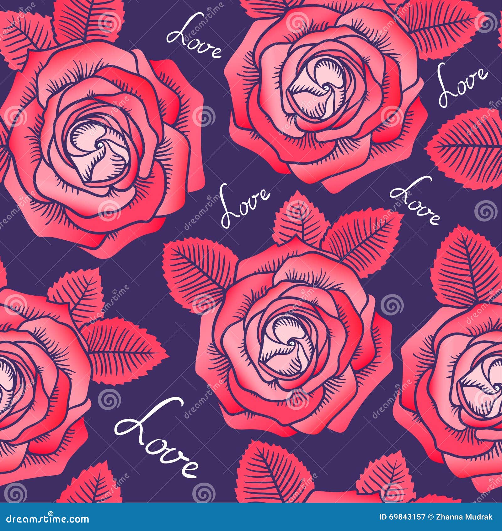 Seamless Graphic Contour Roses Pink Pattern Stock Image - Image of rose ...