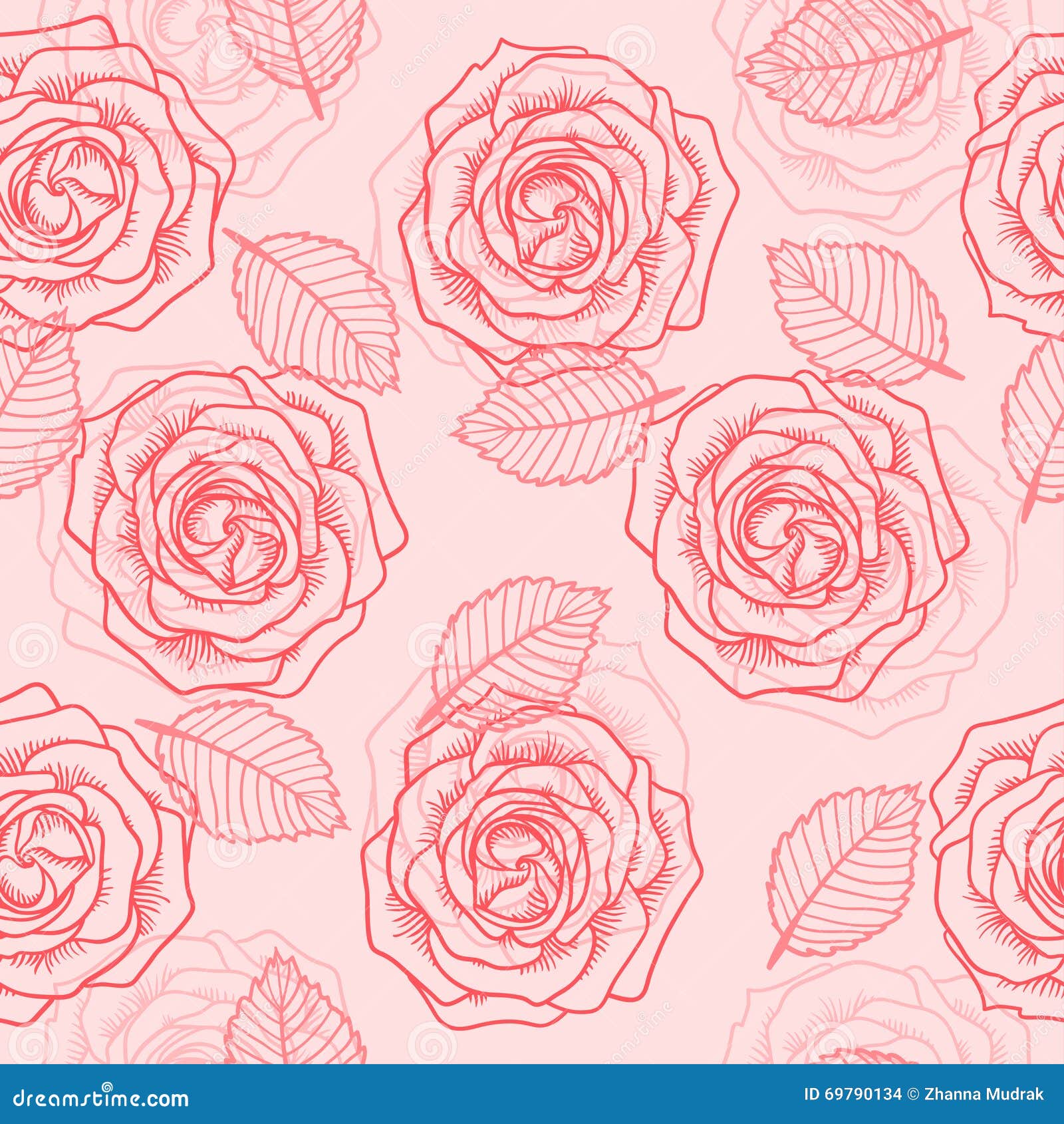 Seamless Graphic Contour Roses Red Pattern Stock Vector - Illustration ...
