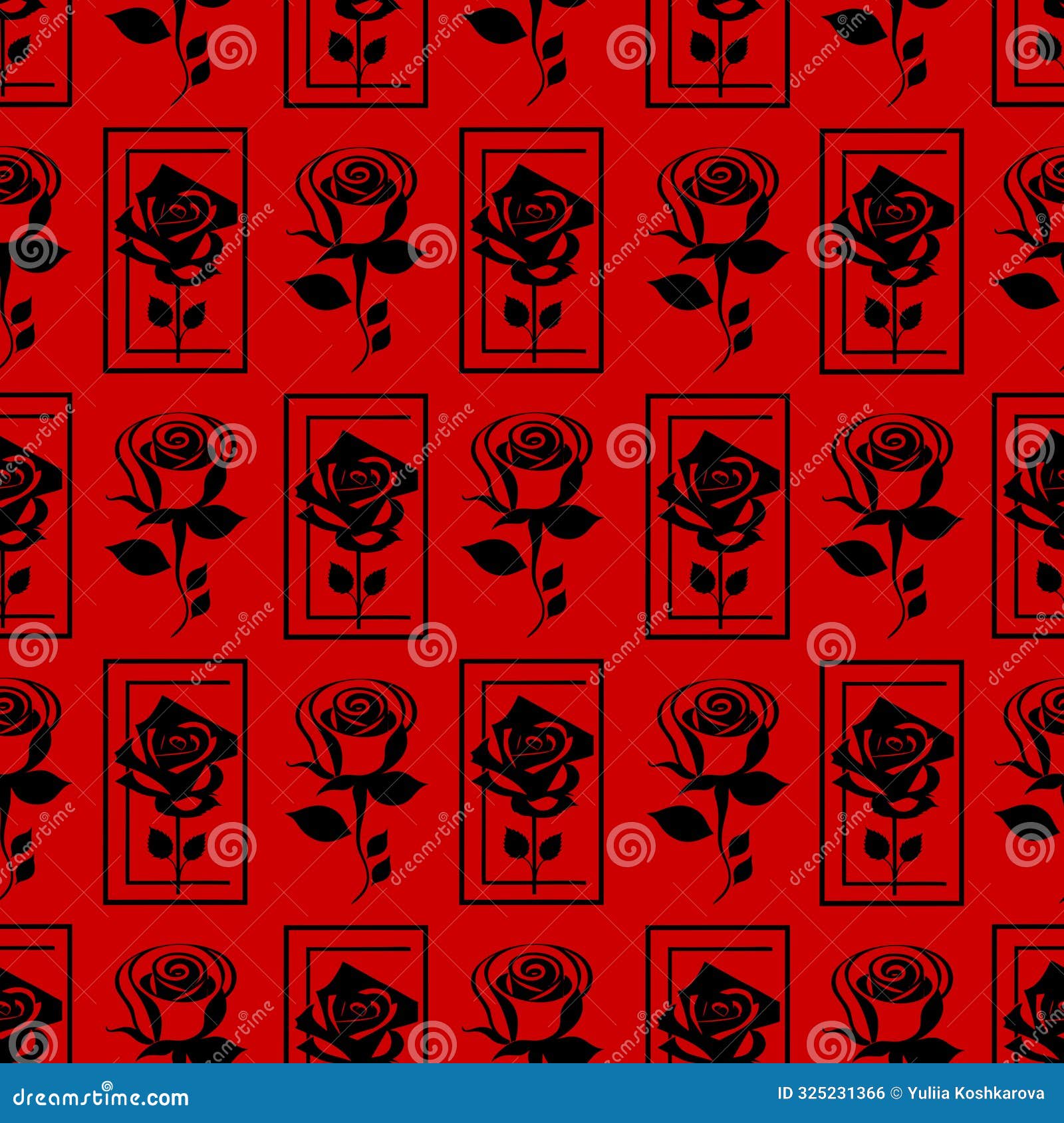 Seamless Graphic Floral Pattern Black Roses on Red Background, Texture ...