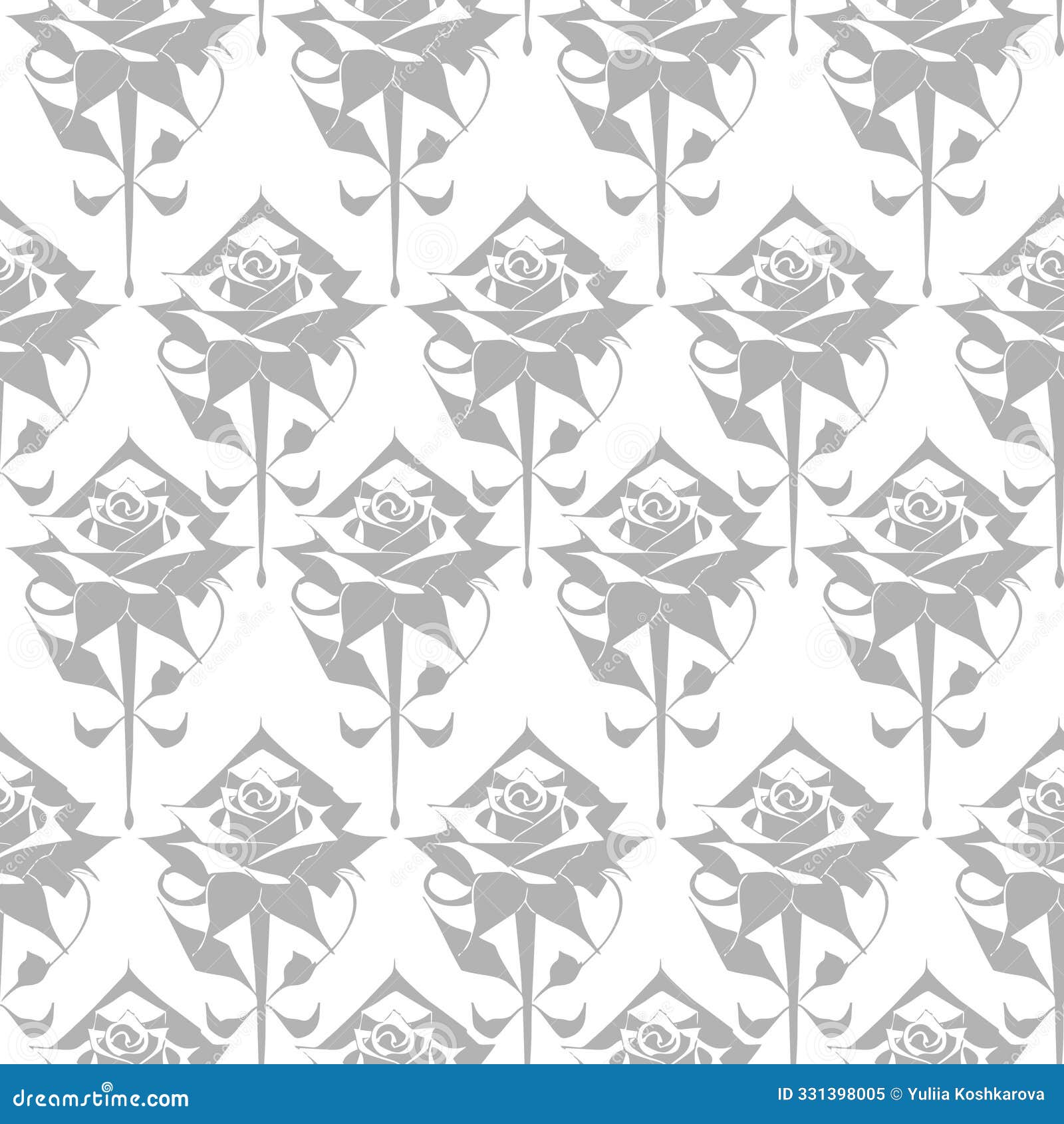 Seamless Graphic Floral Pattern of Gray Roses on a White Background ...