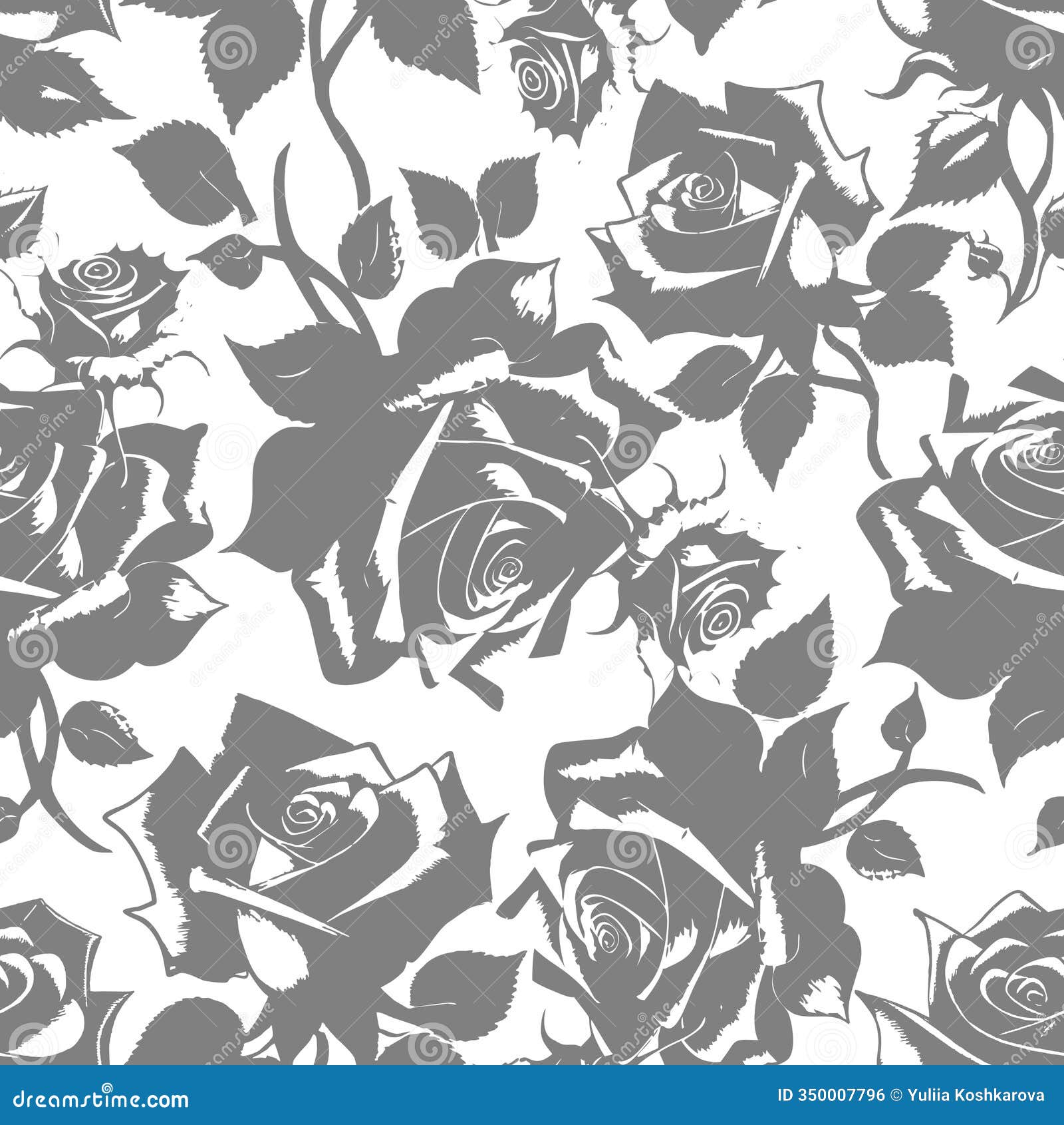Seamless Graphic Floral Pattern of Gray Roses on a White Background ...