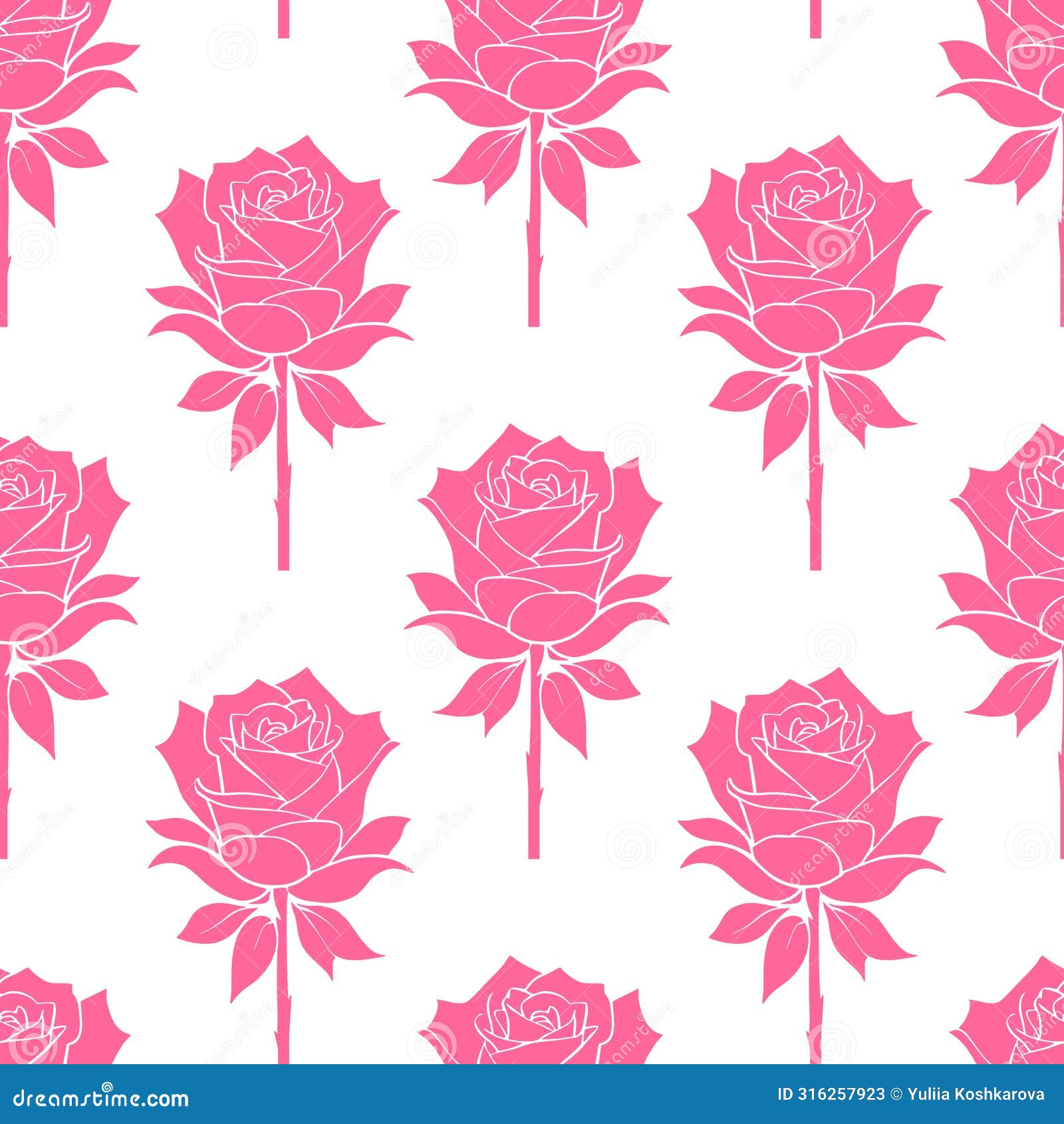 Seamless Graphic Floral Pattern Pink Roses on White Background, Texture ...