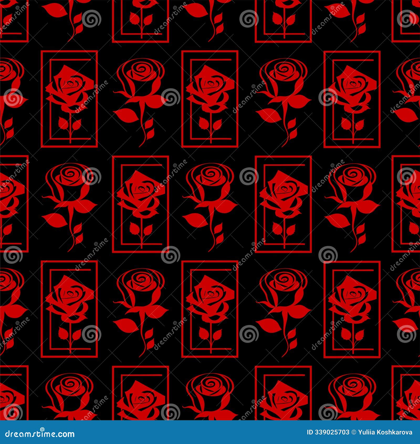 Seamless Graphic Floral Pattern Red Roses on Black Background, Texture ...