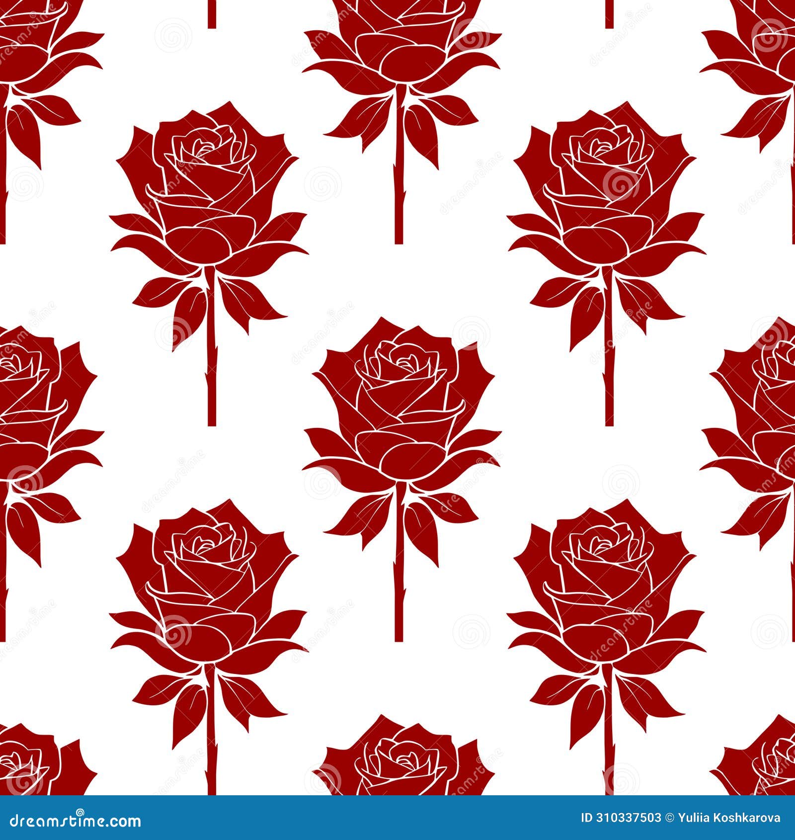 Seamless Graphic Floral Pattern Red Roses on White Background, Texture ...