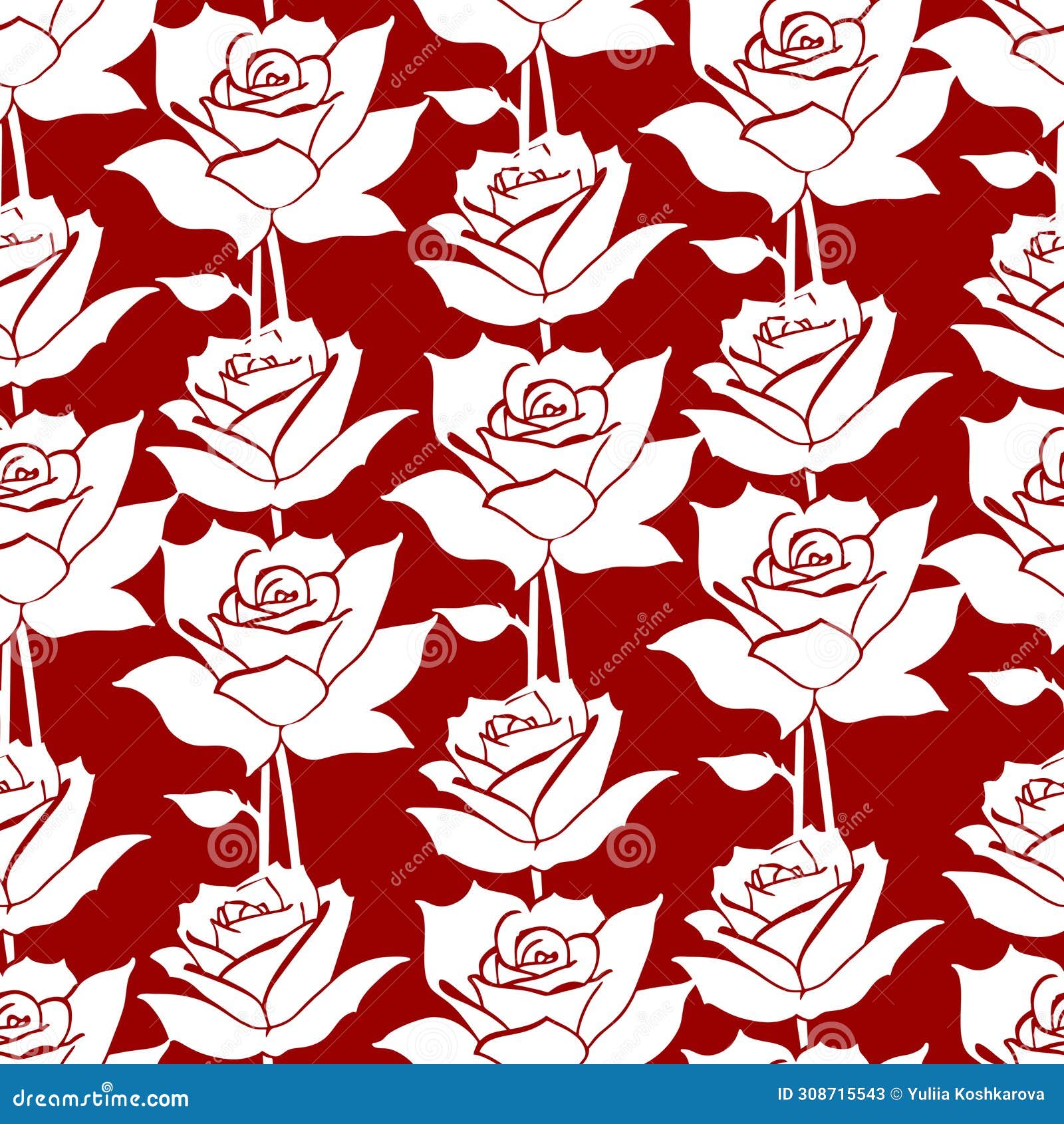 Seamless Graphic Floral Pattern White Roses on a Red Background ...
