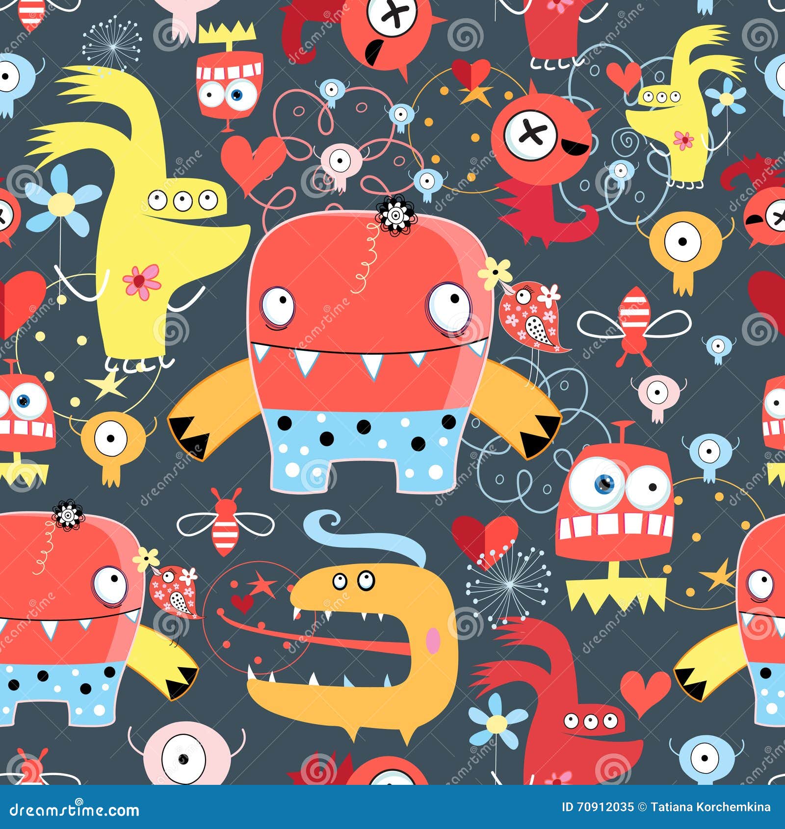 Seamless Graphic Pattern of Amusing Monsters Stock Vector ...