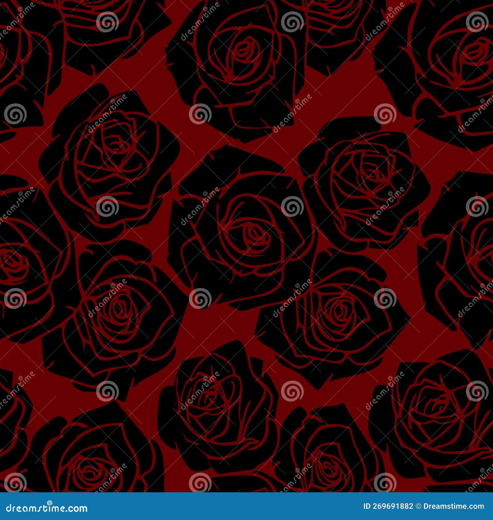 Seamless Graphic Pattern of Black Silhouettes of Roses on a Red ...