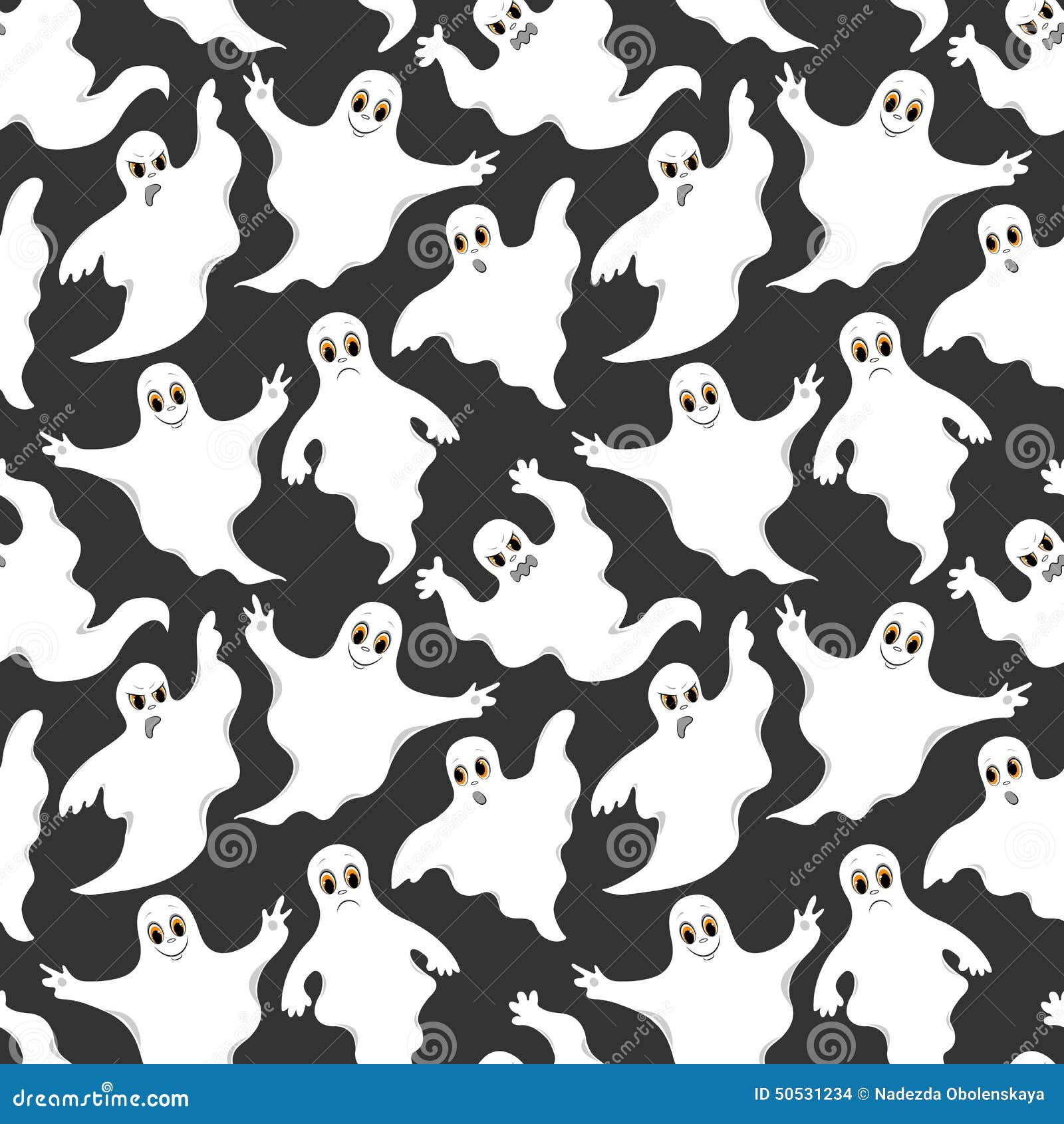 Seamless Gray Pattern with Cute Ghosts Stock Vector - Illustration of ...