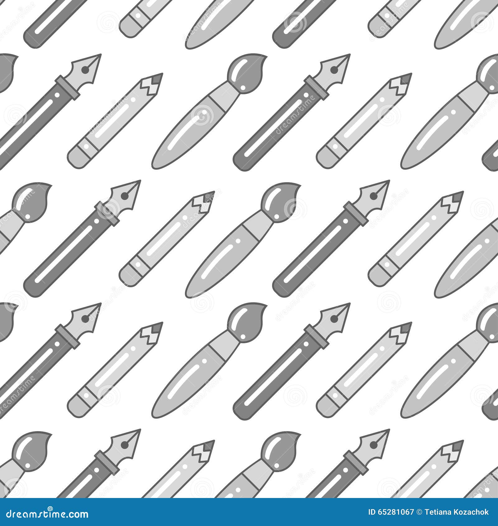 Seamless Grayscale Pattern with Pens, Brushes and Pencils Stock Vector ...