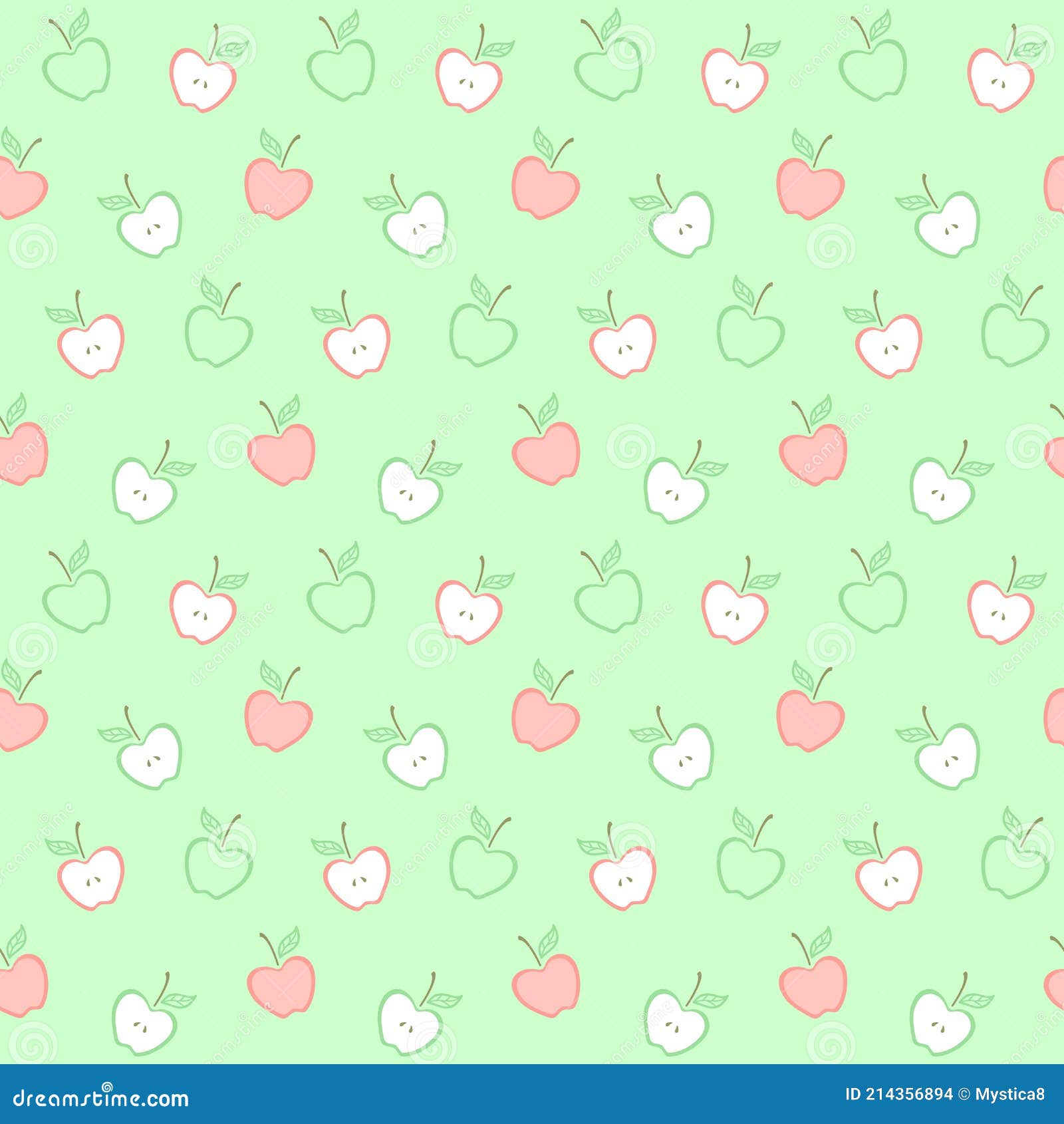 Seamless Green Background with Abstract Red and Green Apples Stock ...