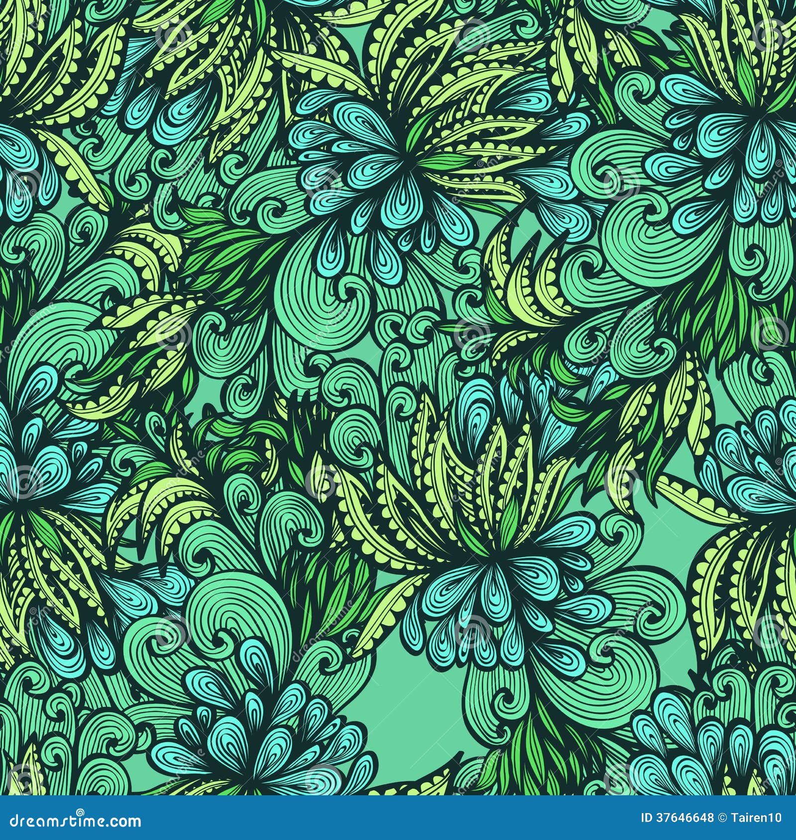 Seamless Green Background with Expressive Leaves Stock Vector ...