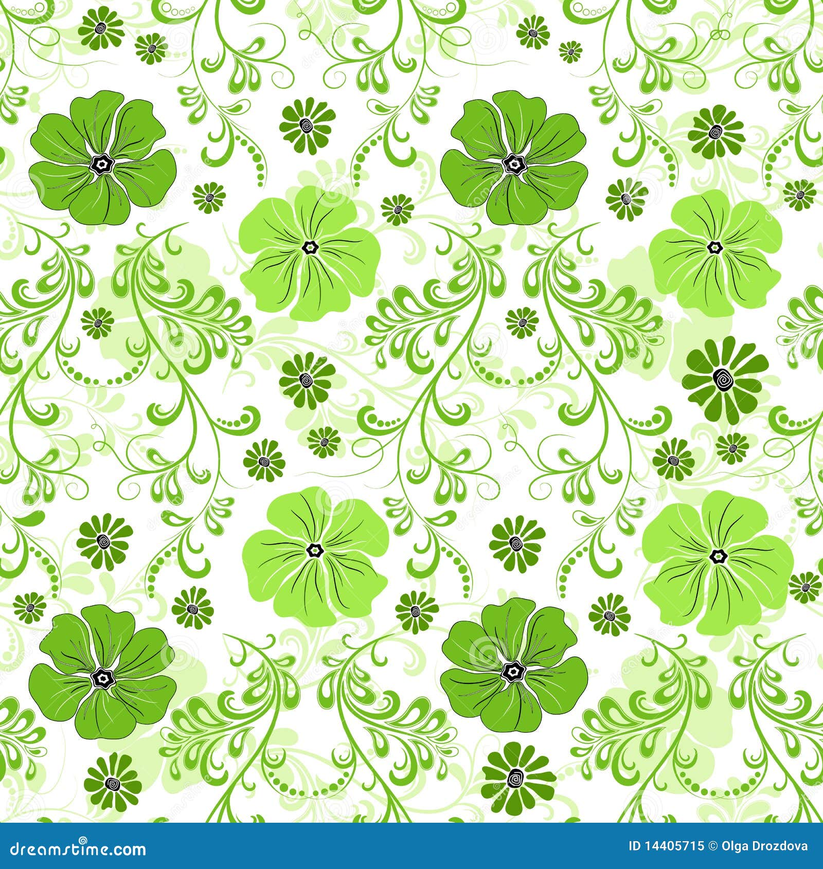 Seamless Green Floral Pattern Stock Vector - Illustration of decoration ...