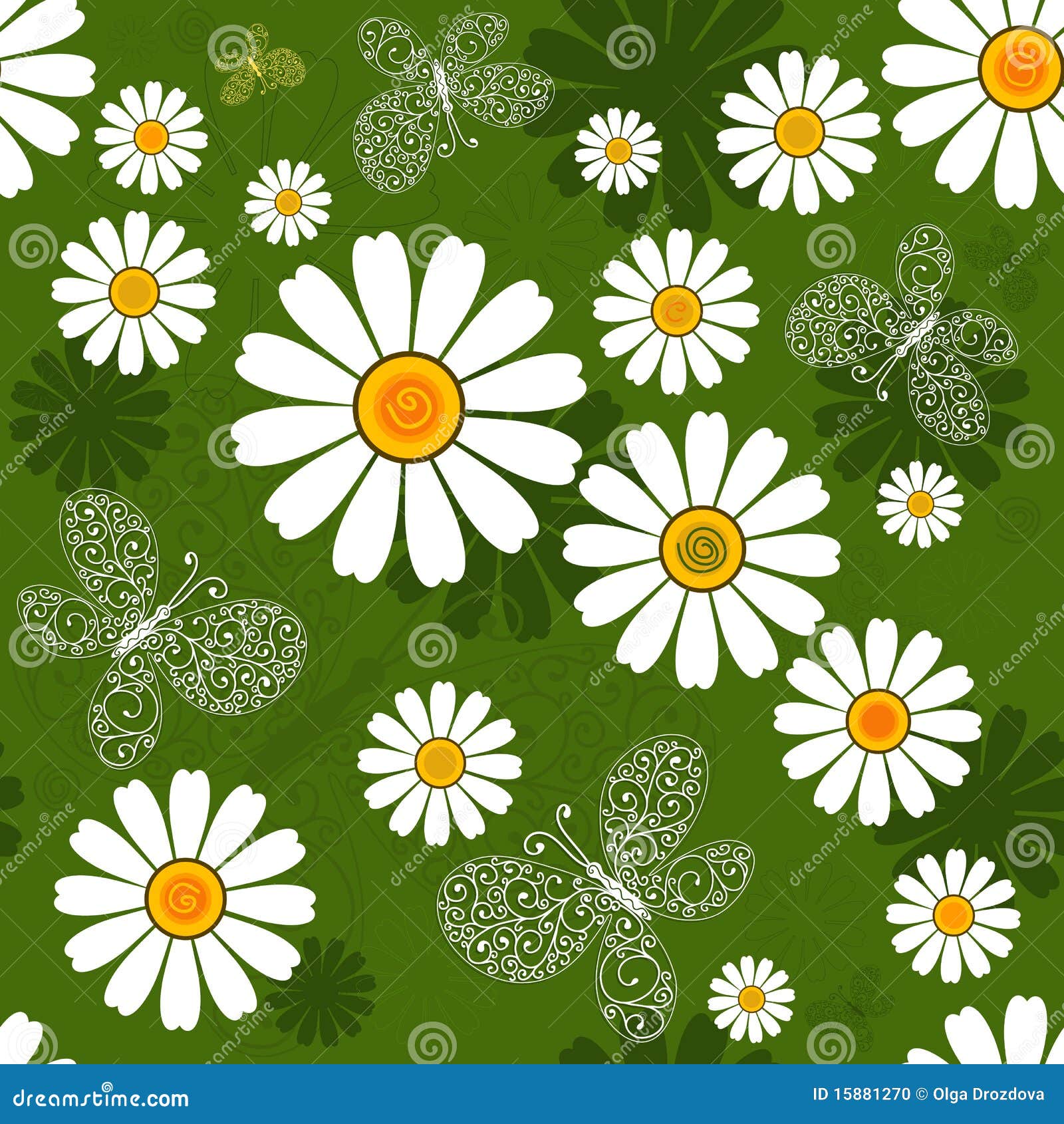 Seamless Green Floral Pattern Stock Vector - Illustration of butterfly ...