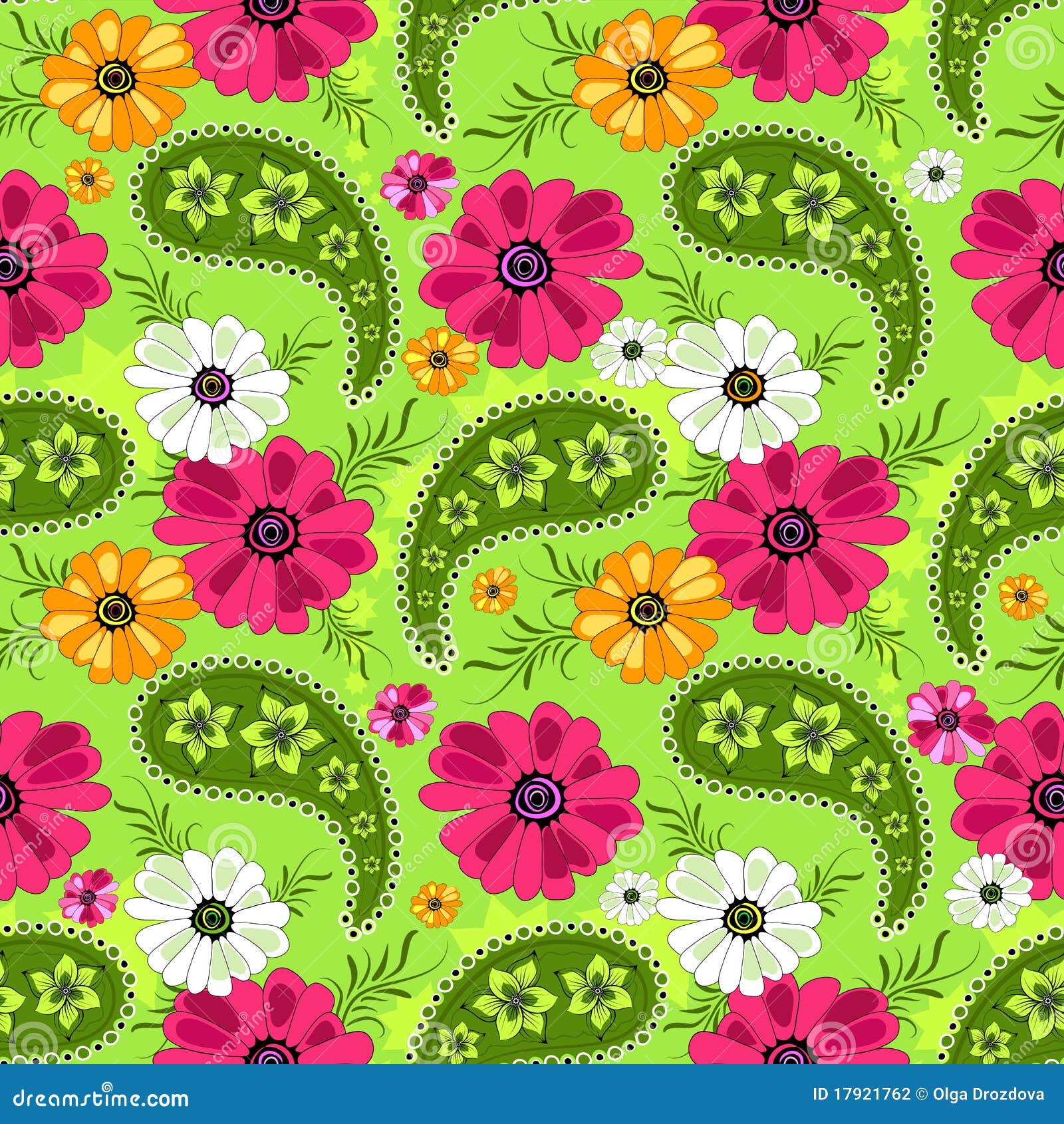 Seamless Green Floral Pattern Stock Vector - Illustration of repeating ...