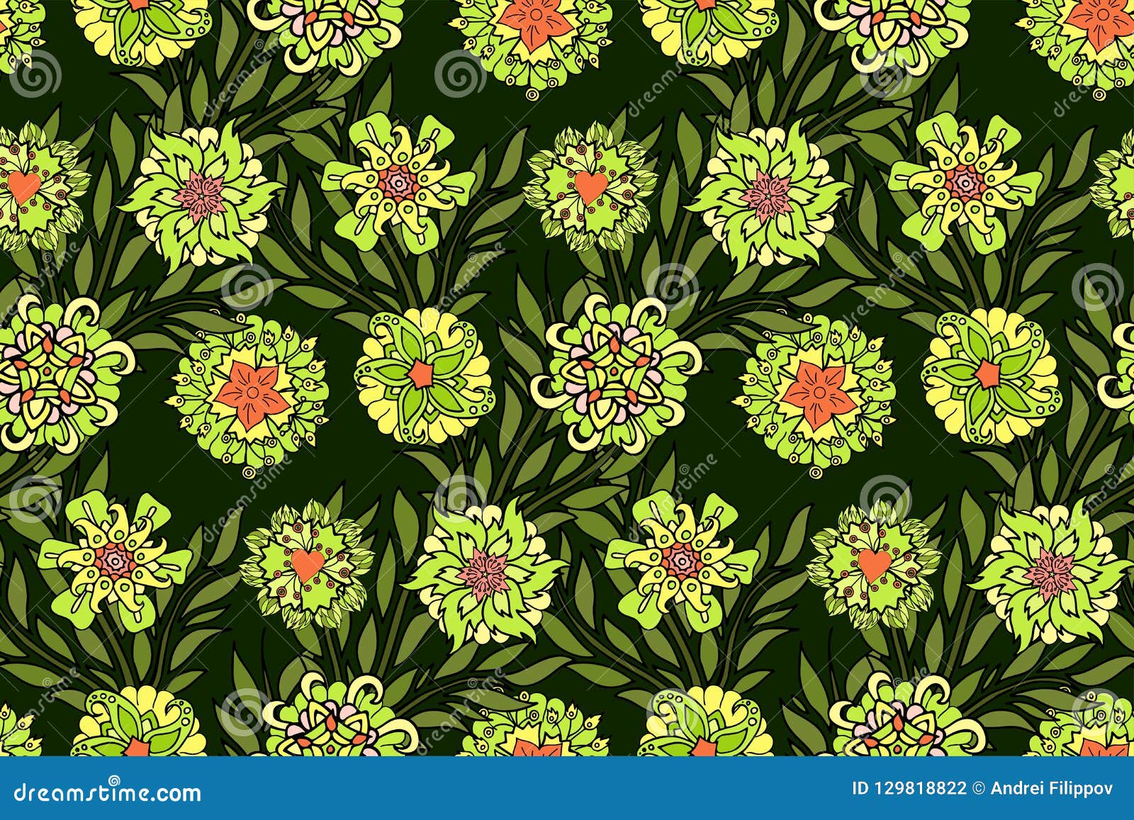 Seamless Green Floral Pattern with Different Flowers Stock Vector ...