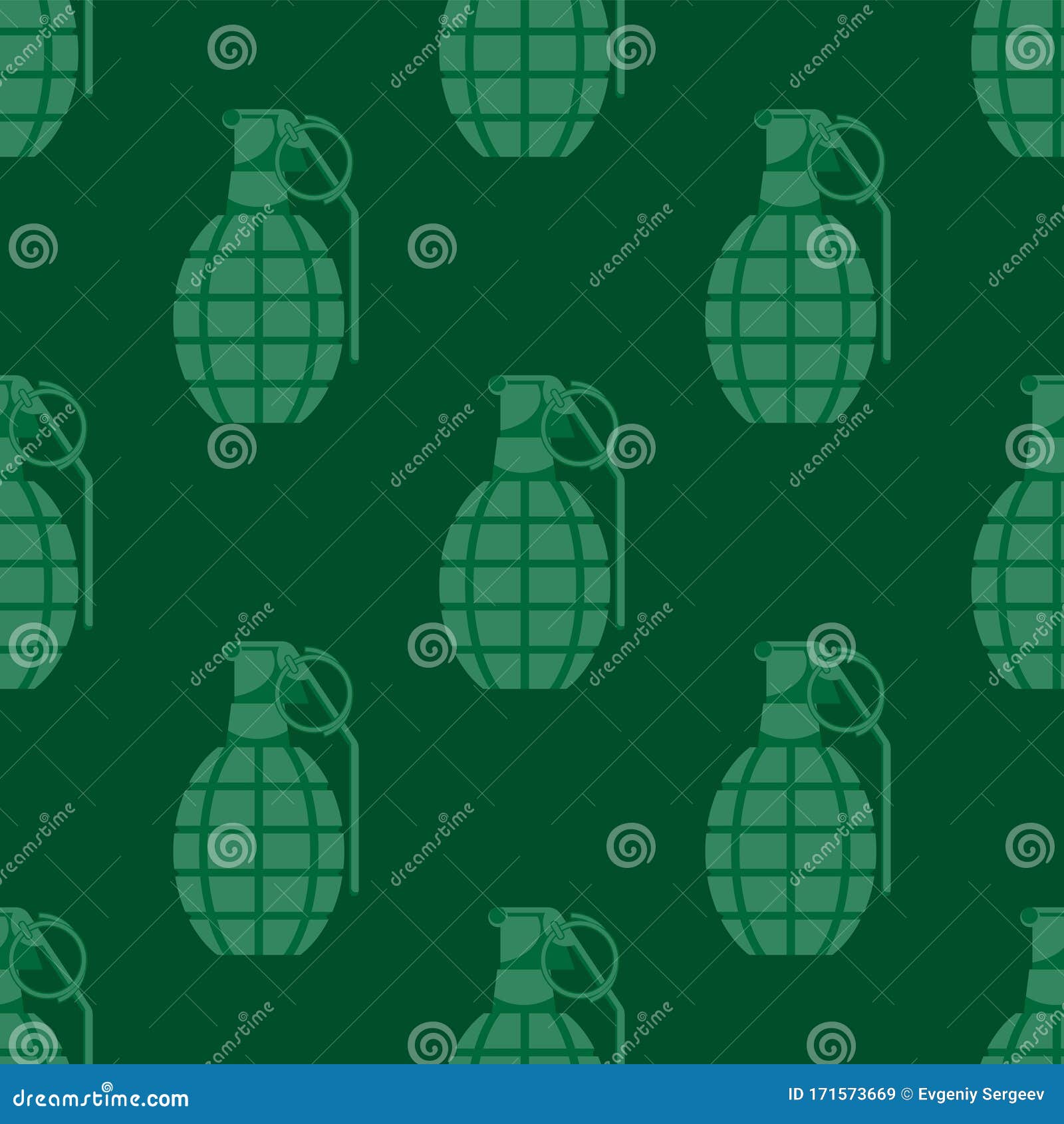 Seamless Green Hand Grenade Pattern on a Green Background. Vector Image ...