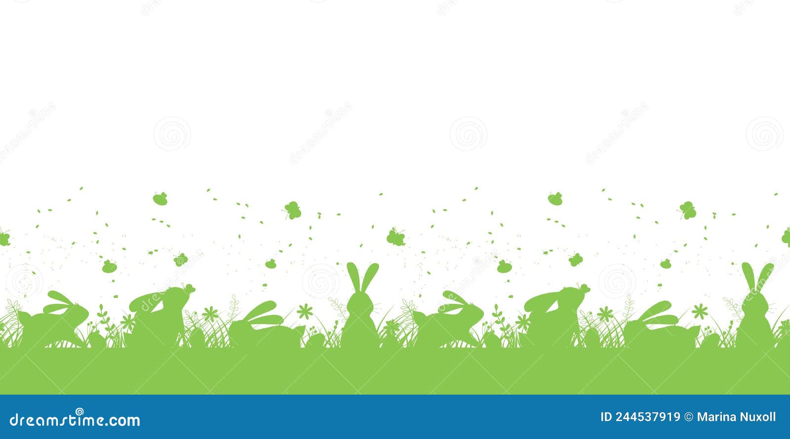Seamless Green Horizontal Pattern with Easter Bunnies and Eggs on White ...