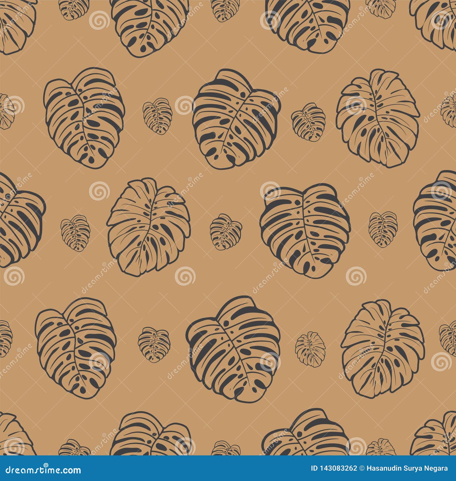 Monstera Deliciousa Tropical Leaf Seamless Pattern Vector Illustration ...