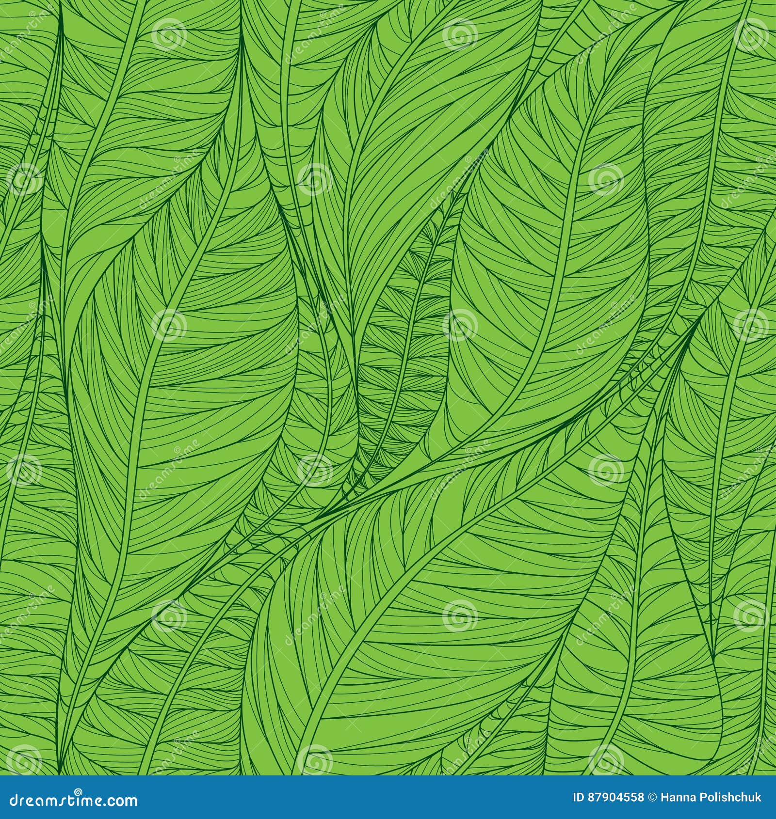 Seamless Green Pattern with Abstract Linear Leaves. Stock Vector ...