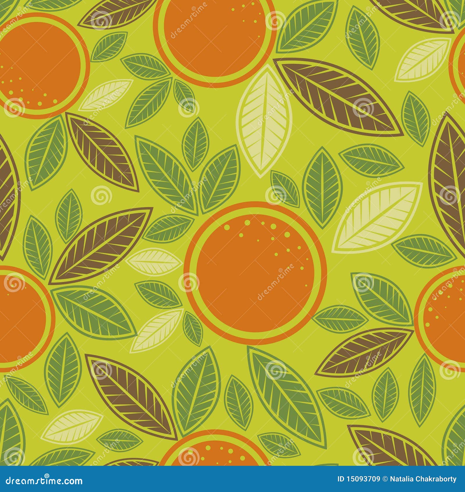 Seamless Green Pattern with Cute Oranges Stock Vector - Illustration of ...