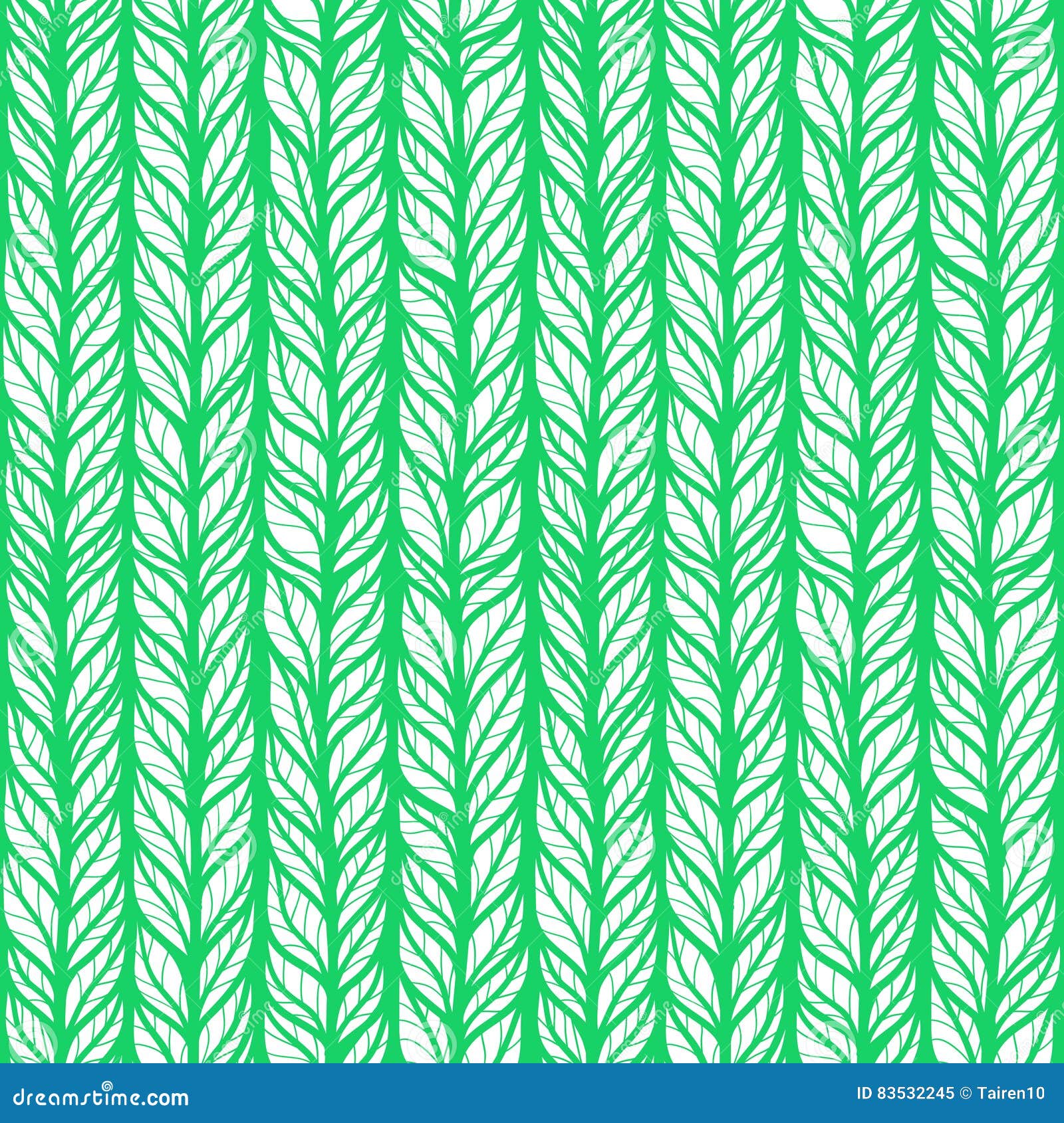 Seamless Green Pattern with Doodle Leaves Stock Vector - Illustration ...