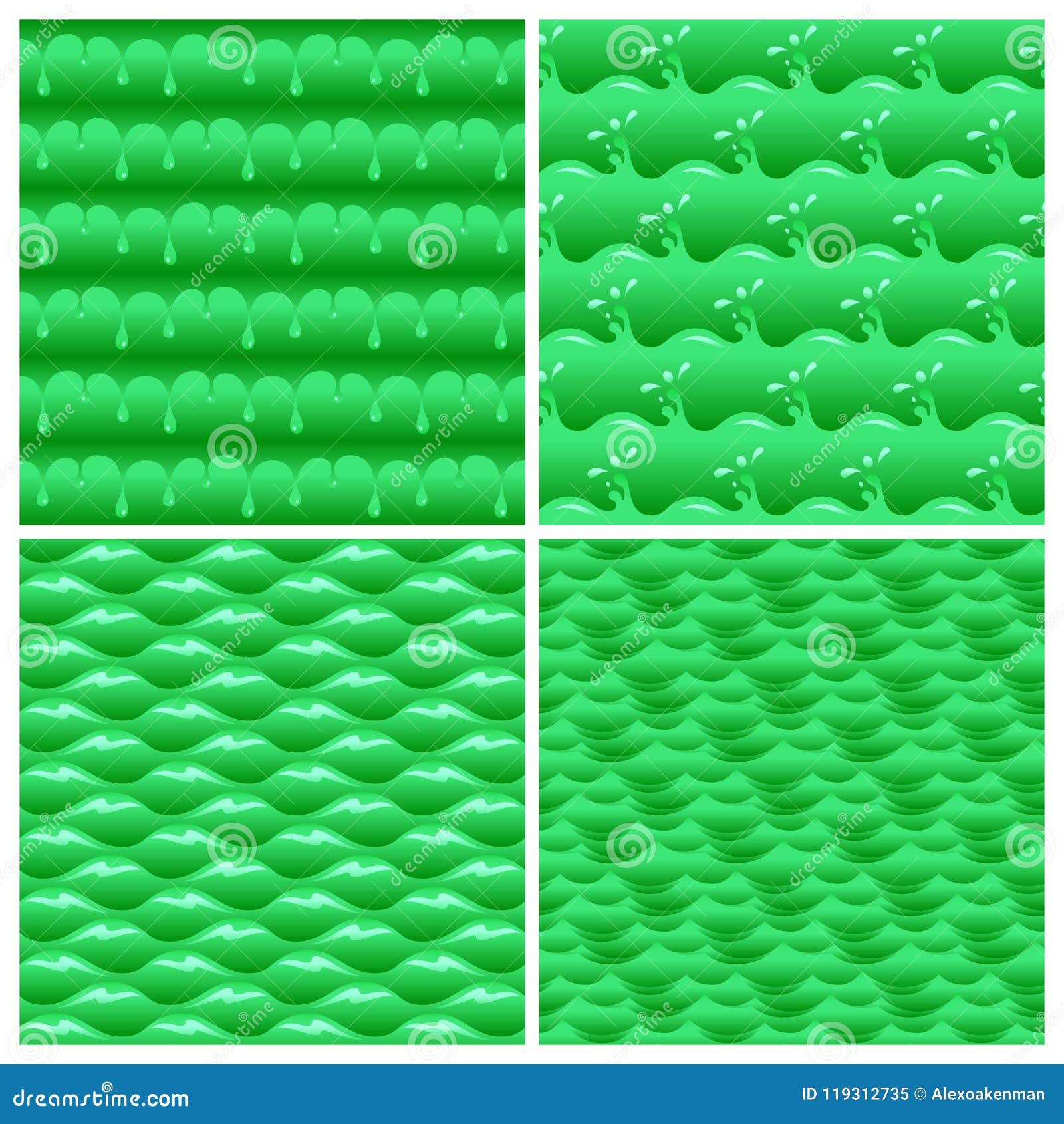 Seamless Green Poisoned Water Waves and Drops Vector Background Set ...