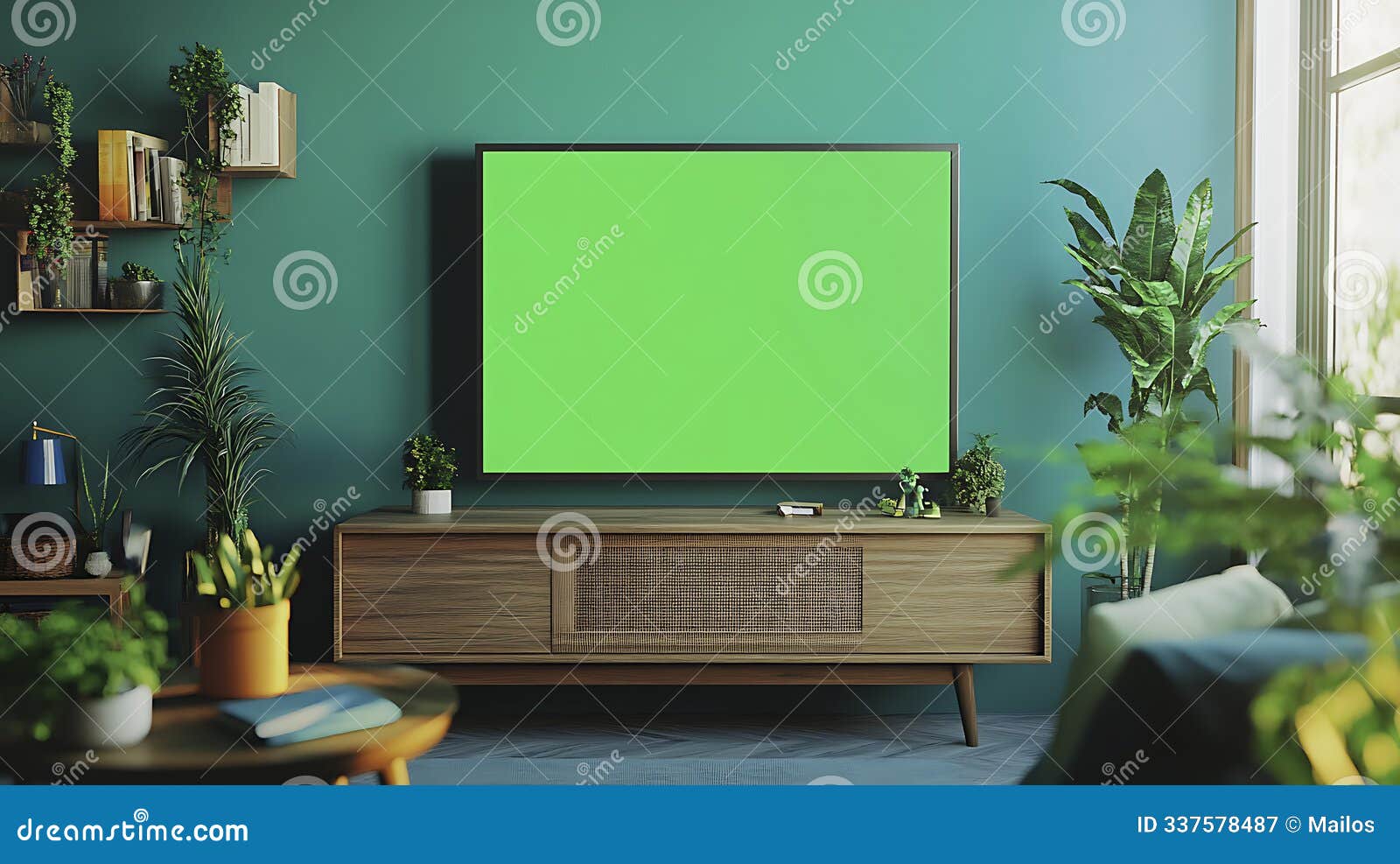 Seamless Green Screen TV Setup for Chroma Key Visual Effects Stock ...