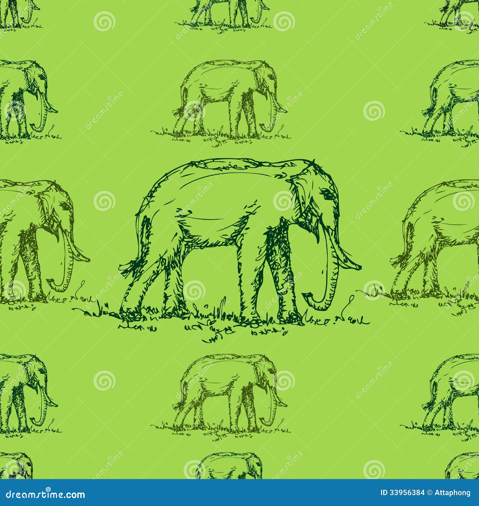 Seamless Green Tone Elephant Pattern Vector Stock Vector - Illustration ...