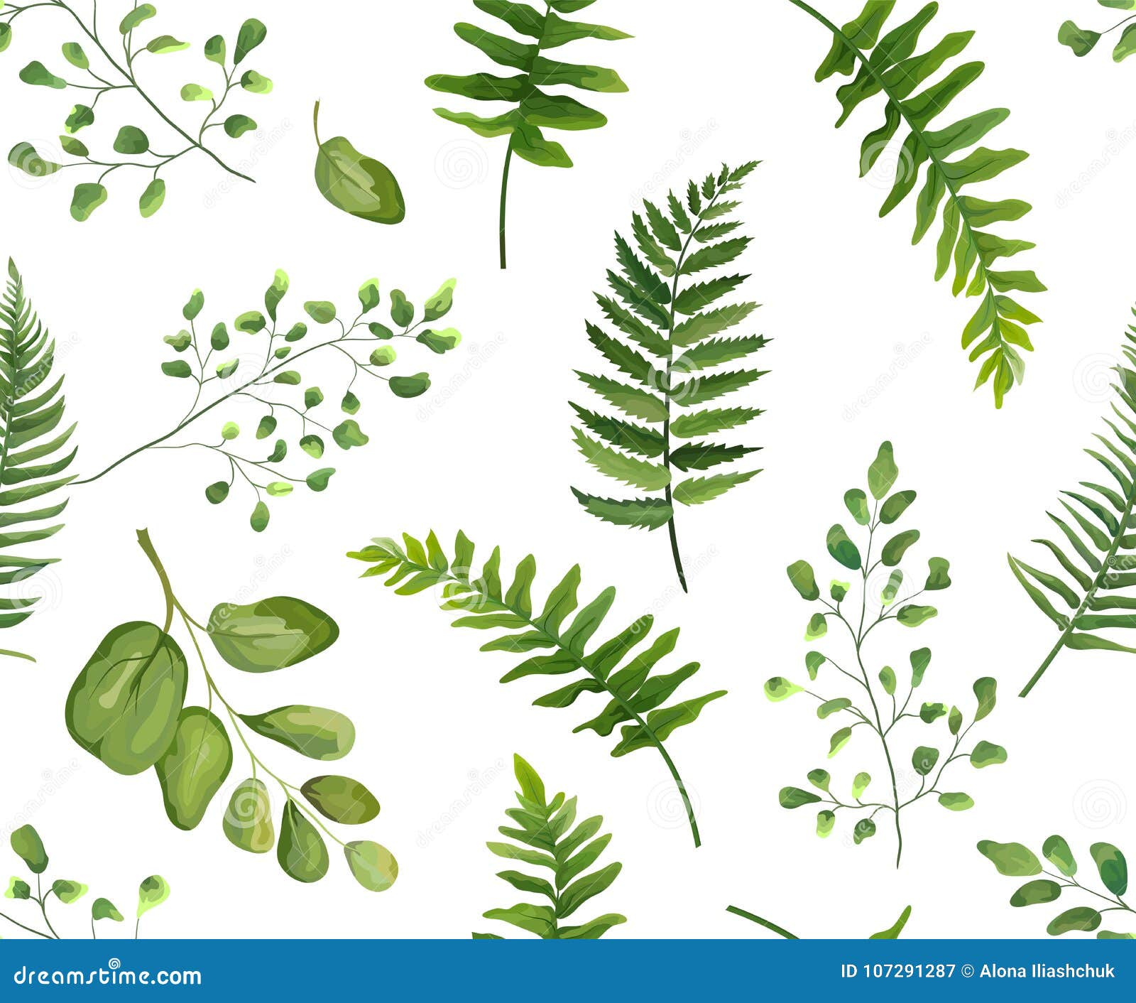 Seamless Greenery Green Leaves Botanical, Rustic Pattern Vector Stock ...