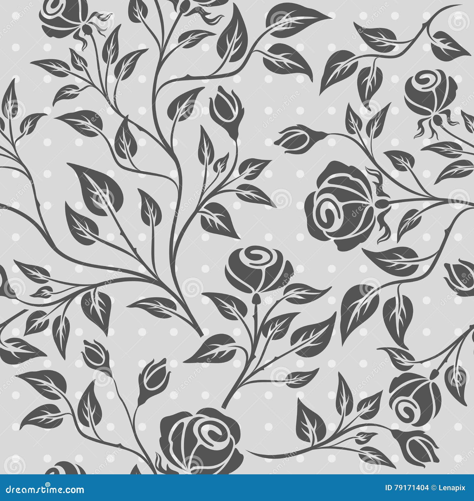 Seamless Grey and White Rose Pattern. Stock Vector - Illustration of ...