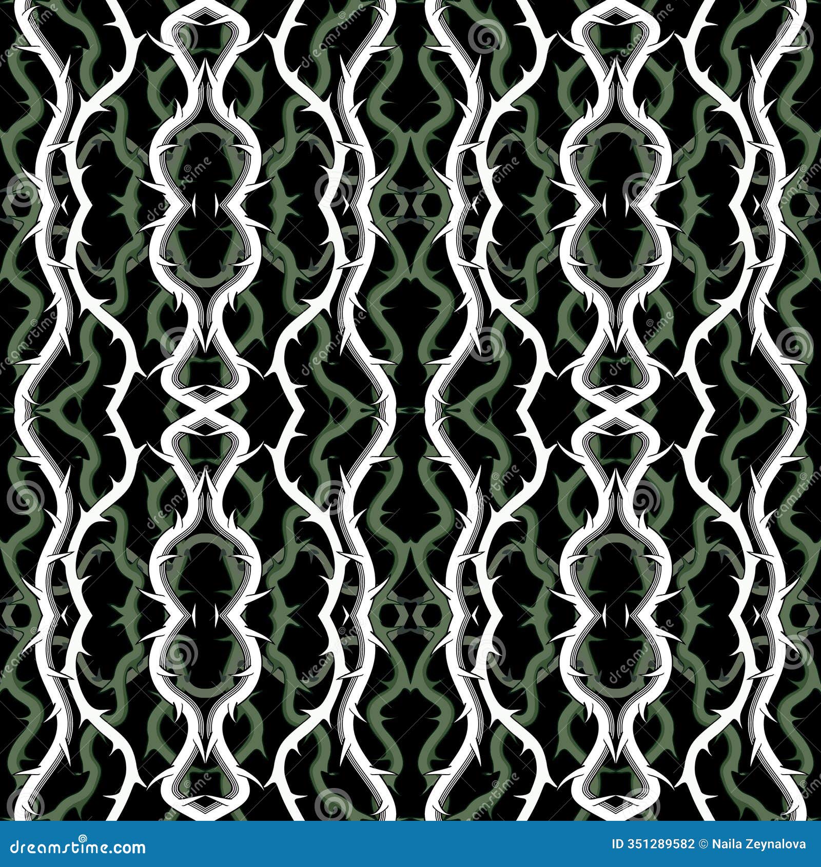 Seamless Grid Vector Pattern with Intricate Sharp, Thorns in Dark Green ...