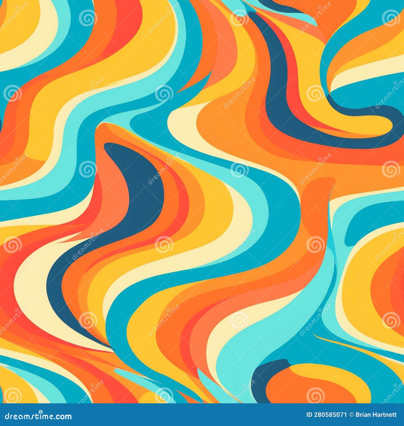Seamless Groovy Retro Curved Line Pattern Tile, Generative AI Stock ...