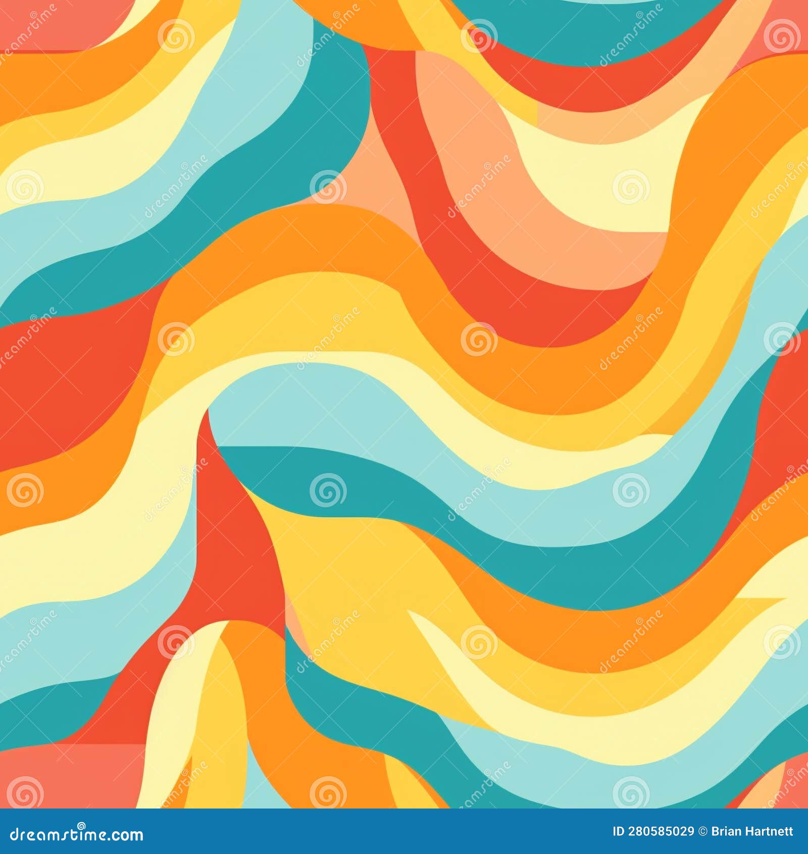 Seamless Groovy Retro Waving Line Pattern Tile, Generative AI Stock ...