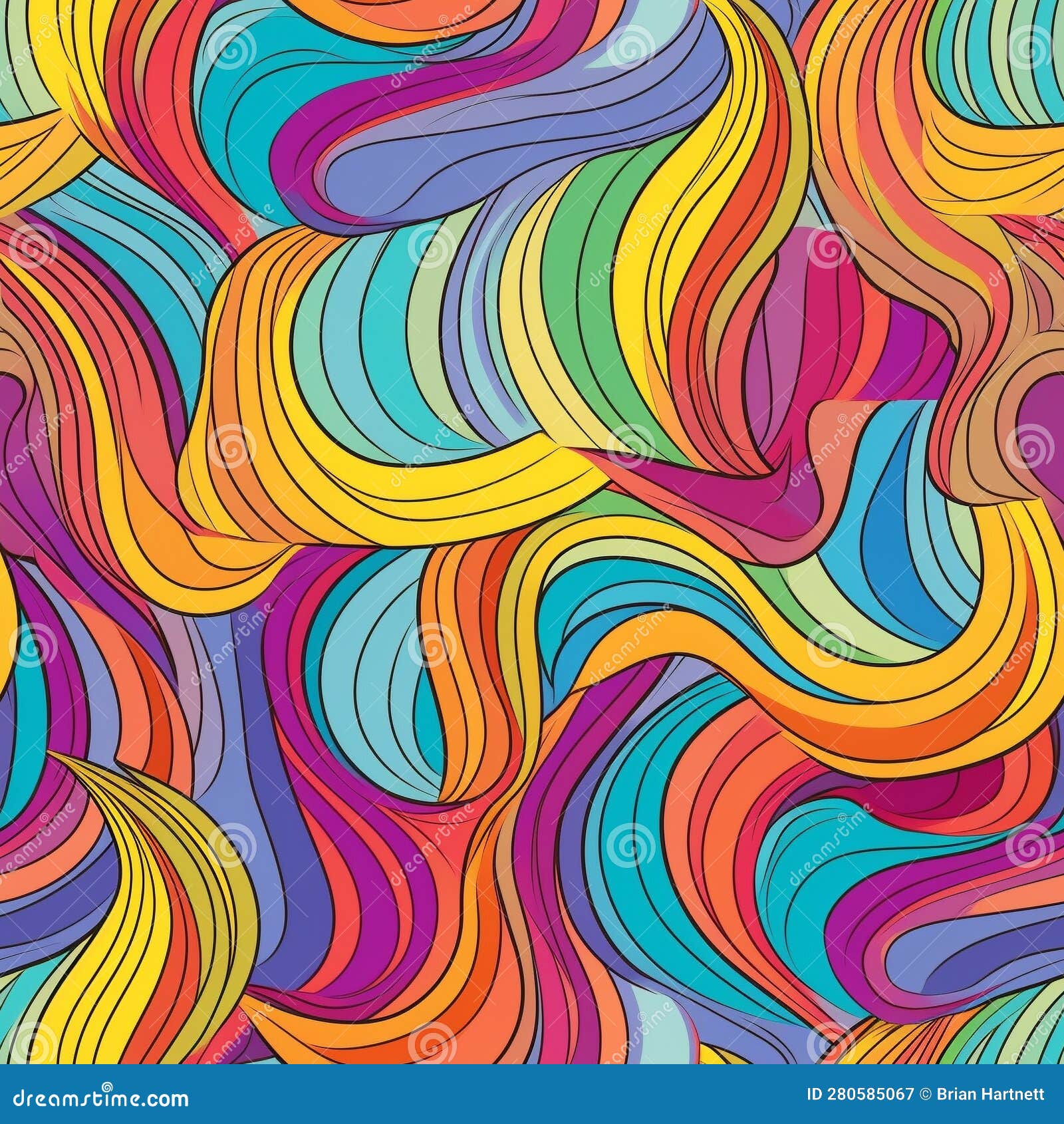 Seamless Groovy Retro Waving Line Pattern Tile, Generative AI Stock ...