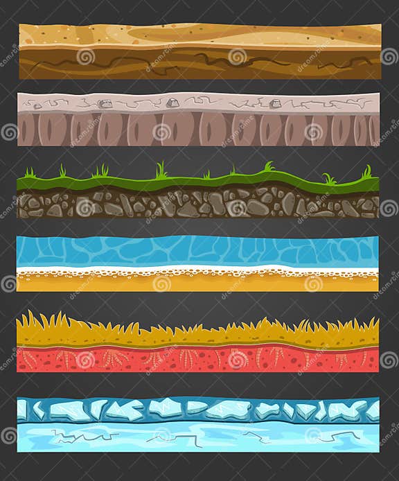 Seamless Ground Elements Set, Landscape Illustration 2 Stock ...