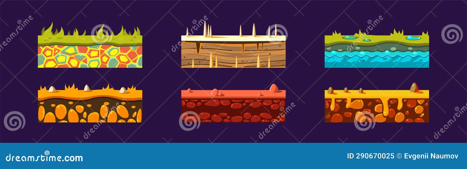 Seamless Ground Texture and Game Level Platform Vector Set Stock Vector ...