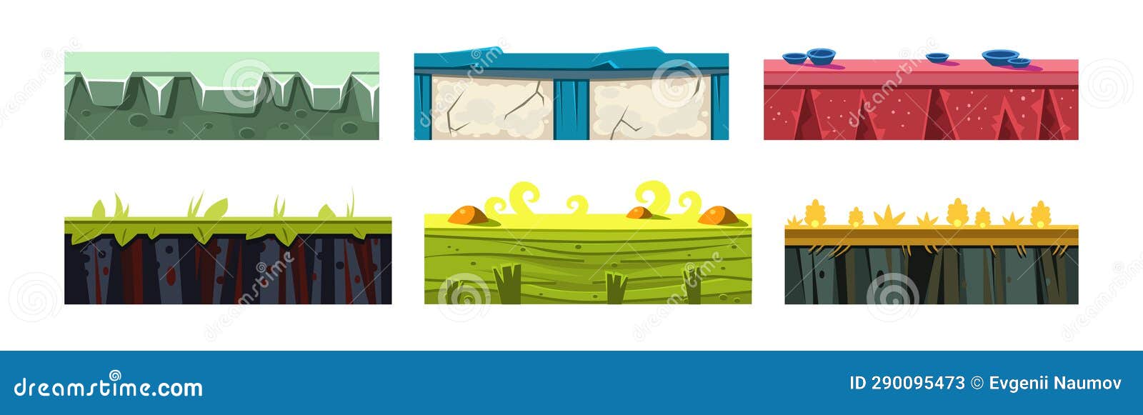 Seamless Ground Texture and Game Level Platform Vector Set Stock Vector ...