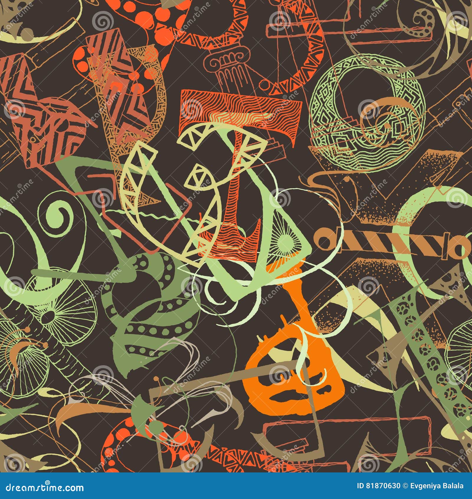 Seamless Grunge Doodle Background. Hand Drawn Abstract Letters Stock ...