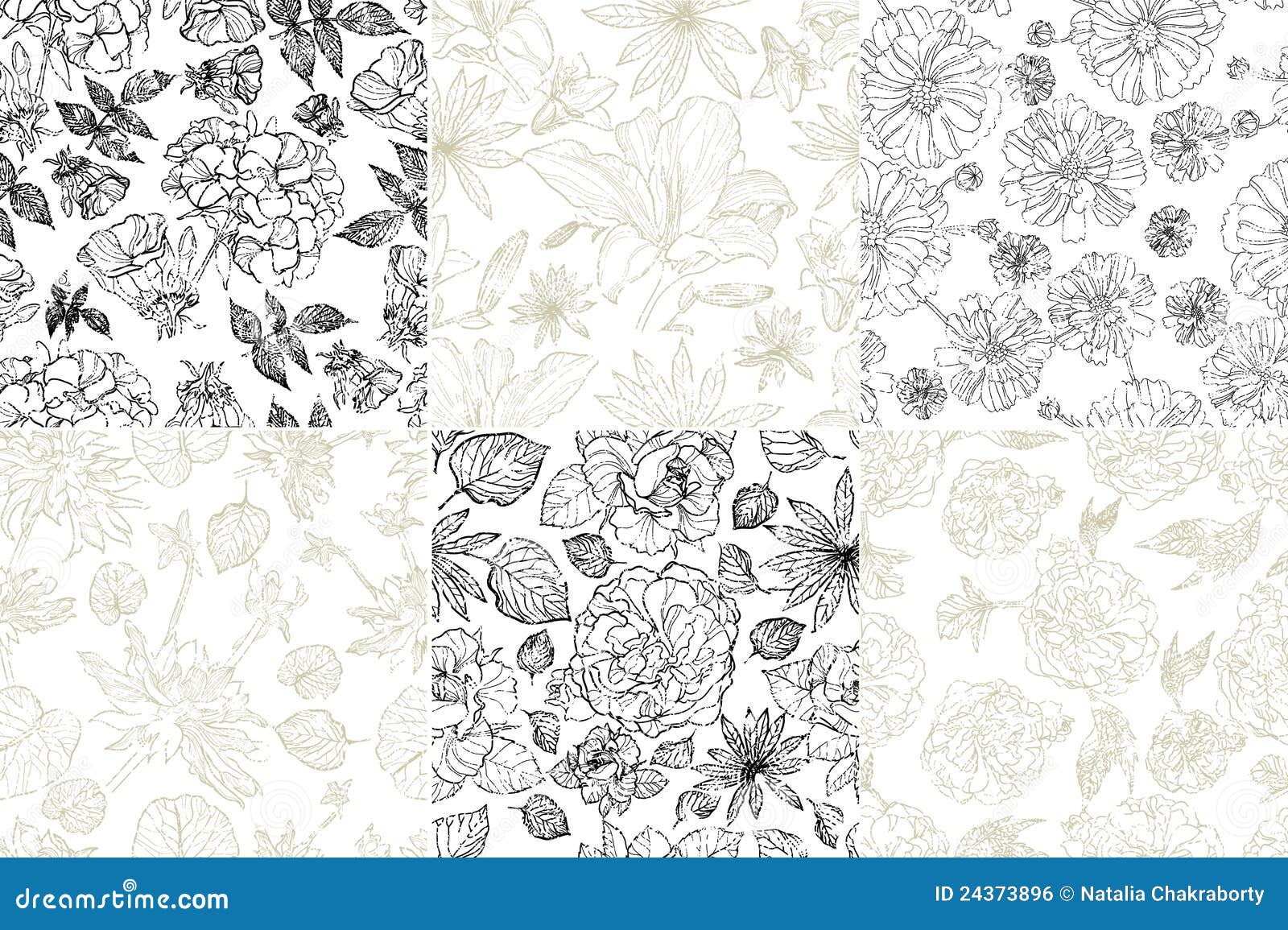 Seamless Grunge Floral Patterns Stock Vector - Illustration of botanics ...