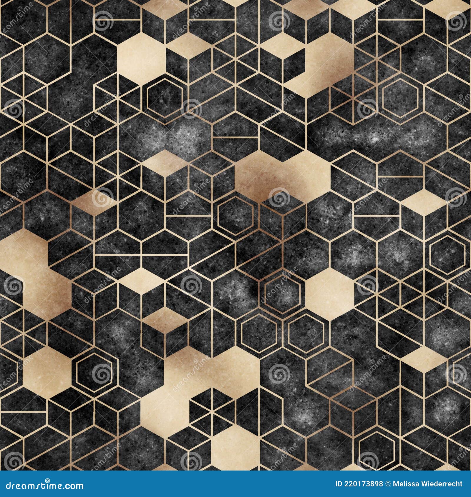 Seamless Grungy Hexagon Pattern Isometric Geometry Net Print Stock ...