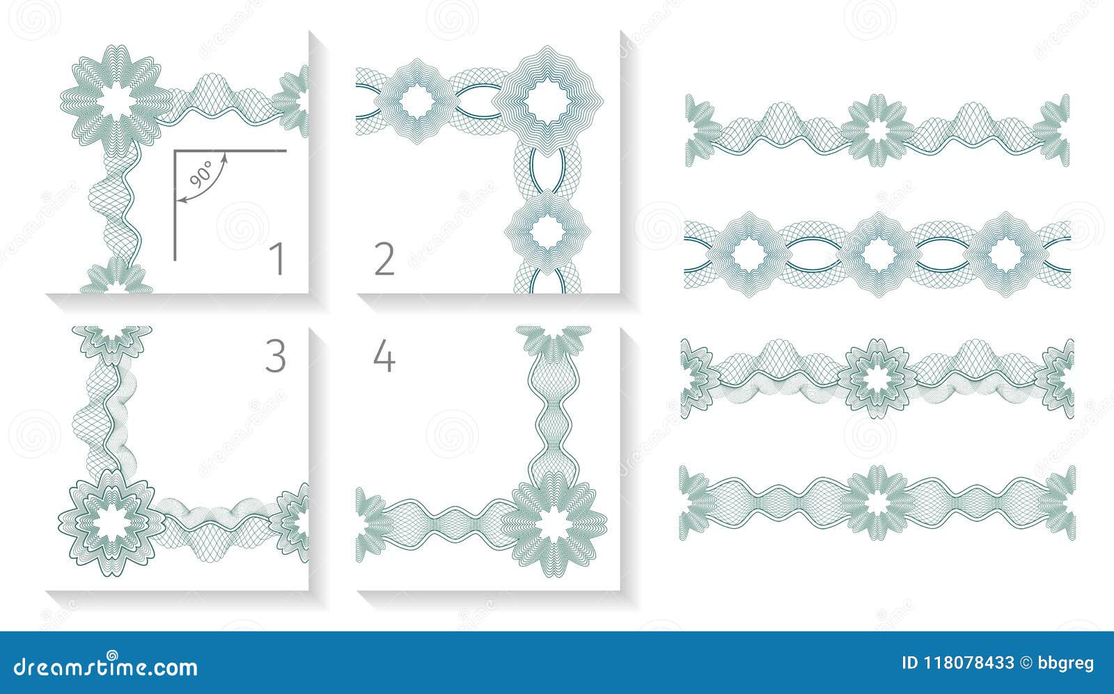 Seamless Guilloche Borders. Set of 4 Corner and Direct Elements. for ...